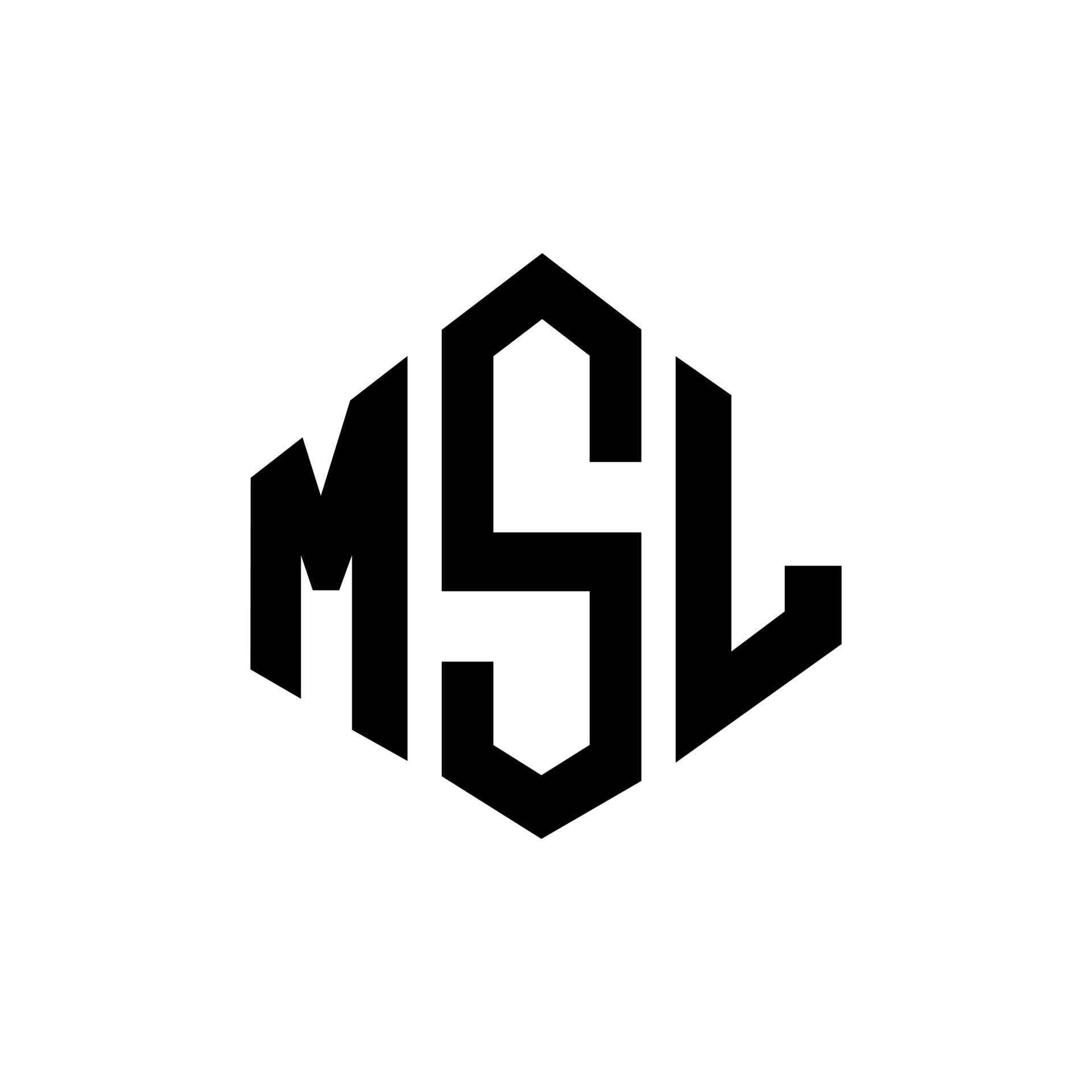 diseño de logotipo de letra msl con forma de polígono. diseño de logotipo en forma de cubo y ...