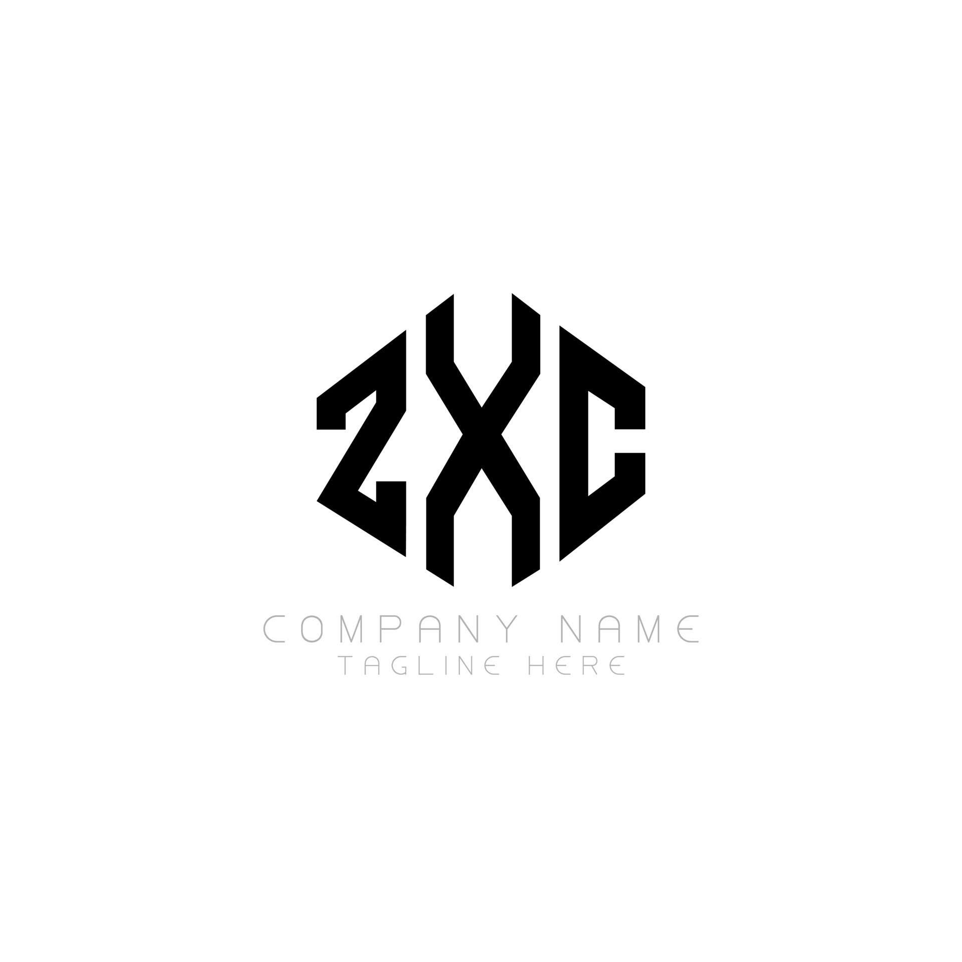 diseño de logotipo de letra zxc con forma de polígono. Diseño de logotipo en forma de cubo y ...