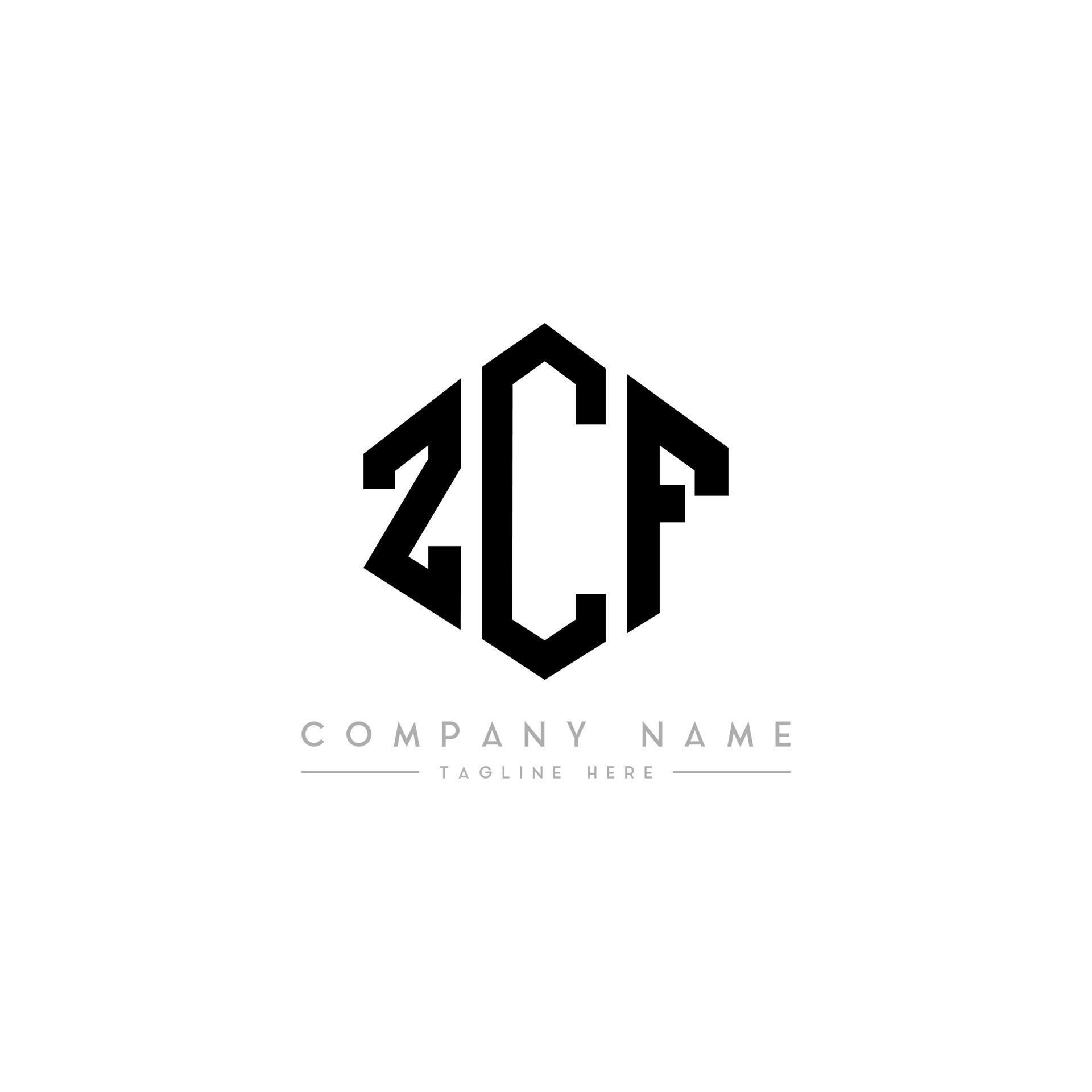 diseño de logotipo de letra zcf con forma de polígono. diseño de logotipo de forma de cubo y ...