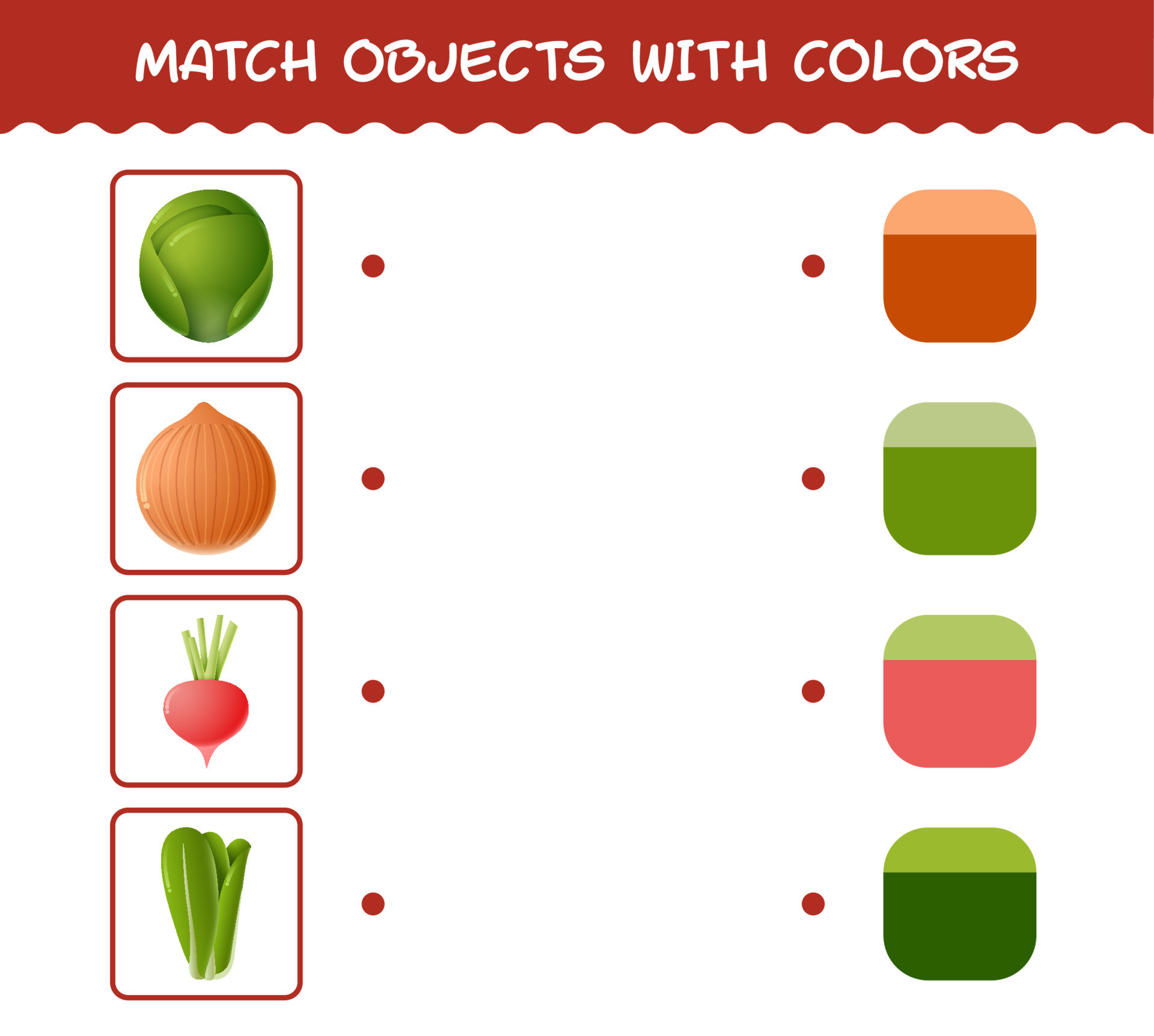 Match cartoon vegetables and colors. Matching game. Educational game ...