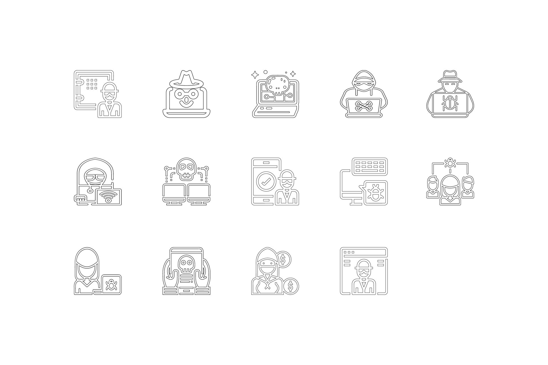 Hacker Icons Set Outline Style And Simple Collection Packs 9222811
