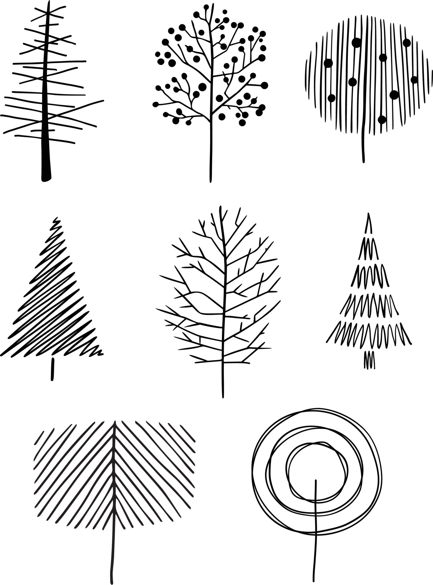 Set of Hand Drawn Trees 9228836 Vector Art at Vecteezy