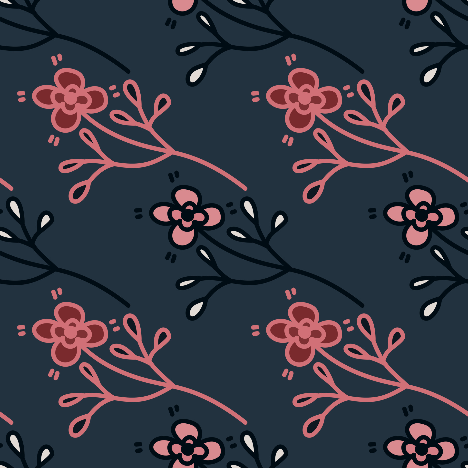 Hand drawn vintage flower seamless pattern. Simple floral wallpaper ...
