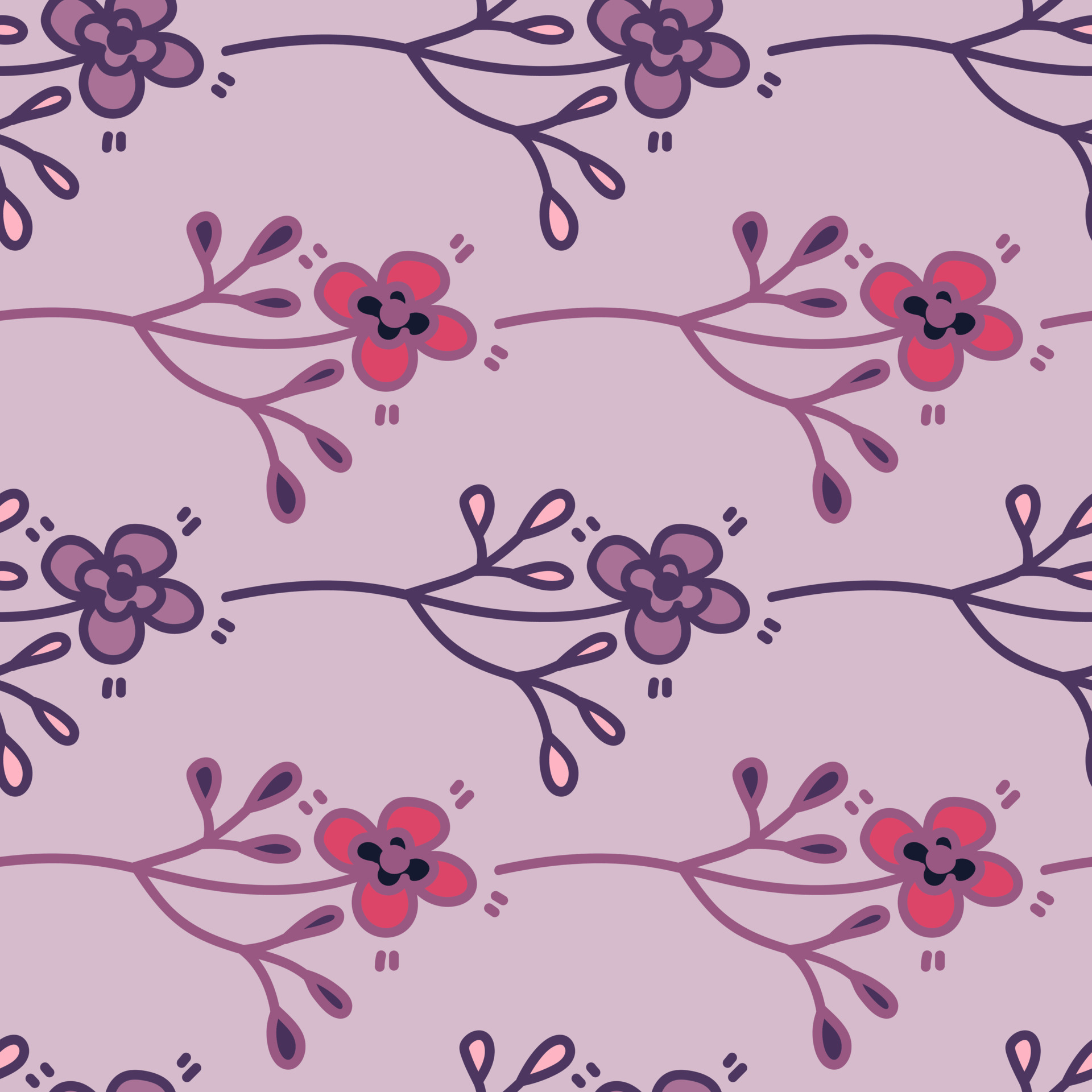 Hand drawn vintage flower seamless pattern. Simple floral wallpaper ...