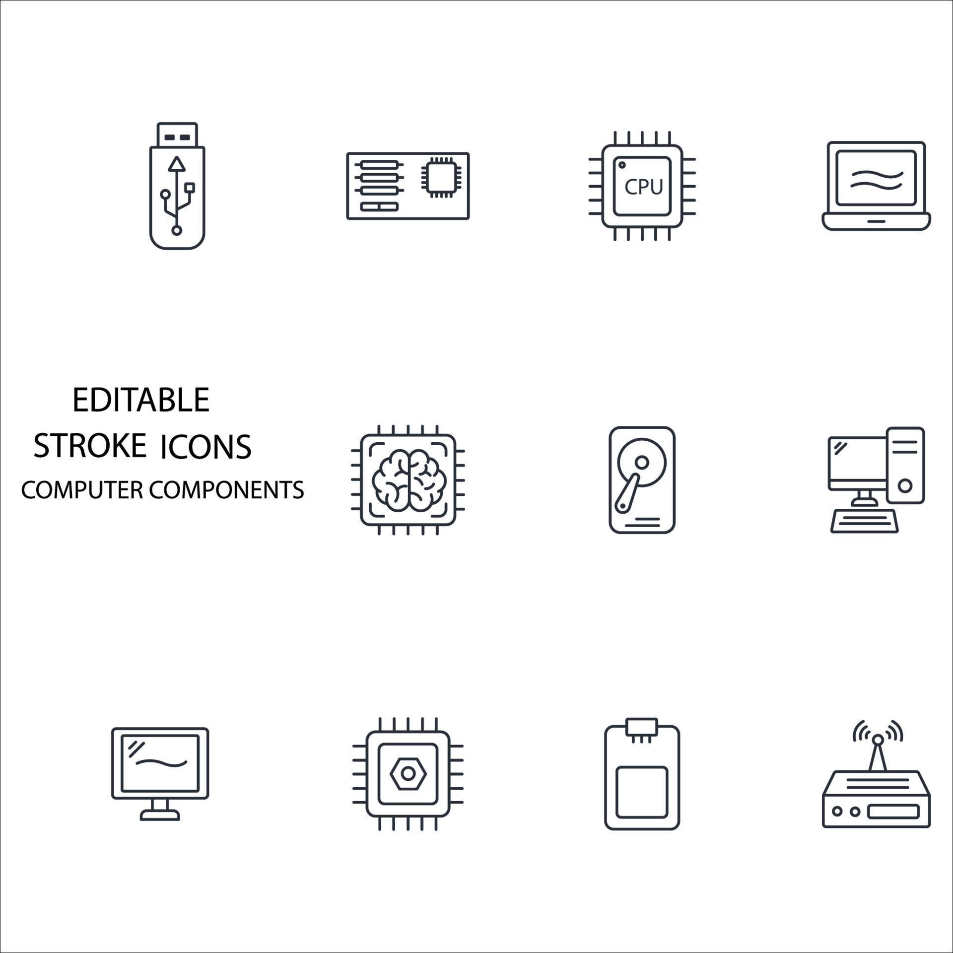 computer components icons set . computer components pack symbol vector ...