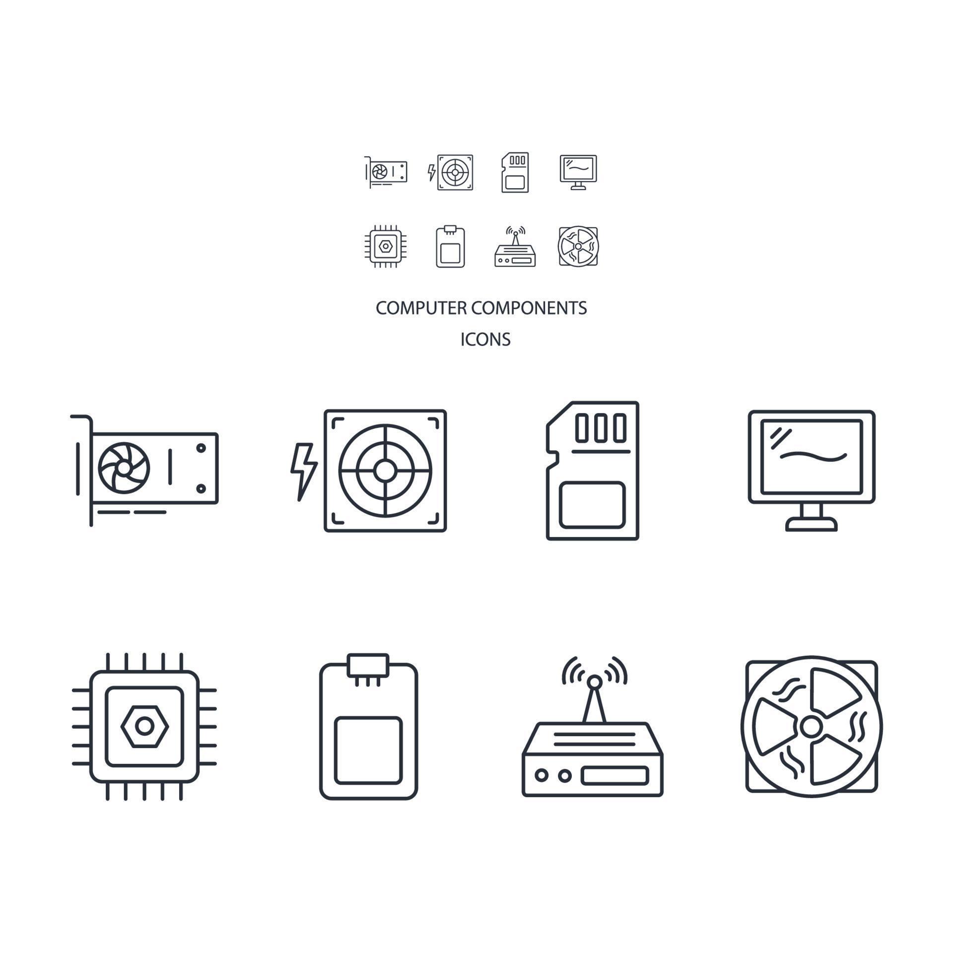 computer components icons set . computer components pack symbol vector ...