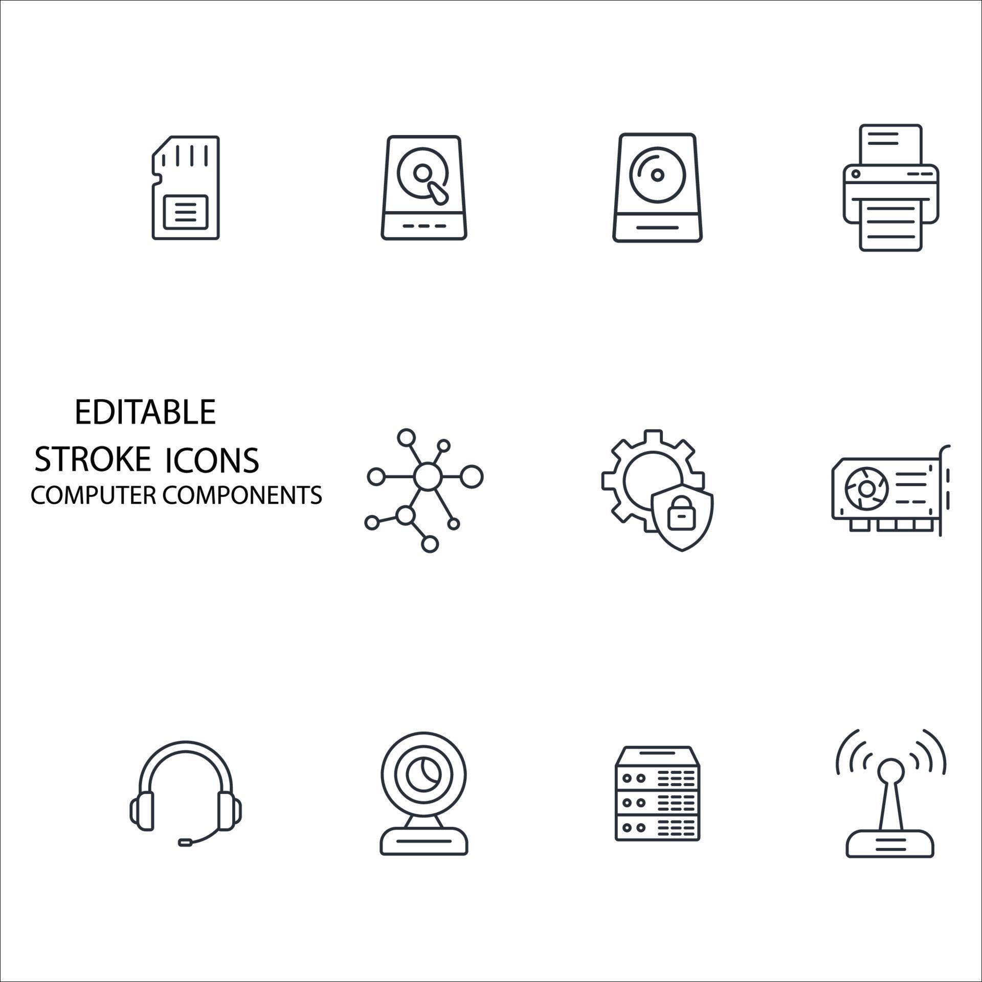 computer components icons set . computer components pack symbol vector ...