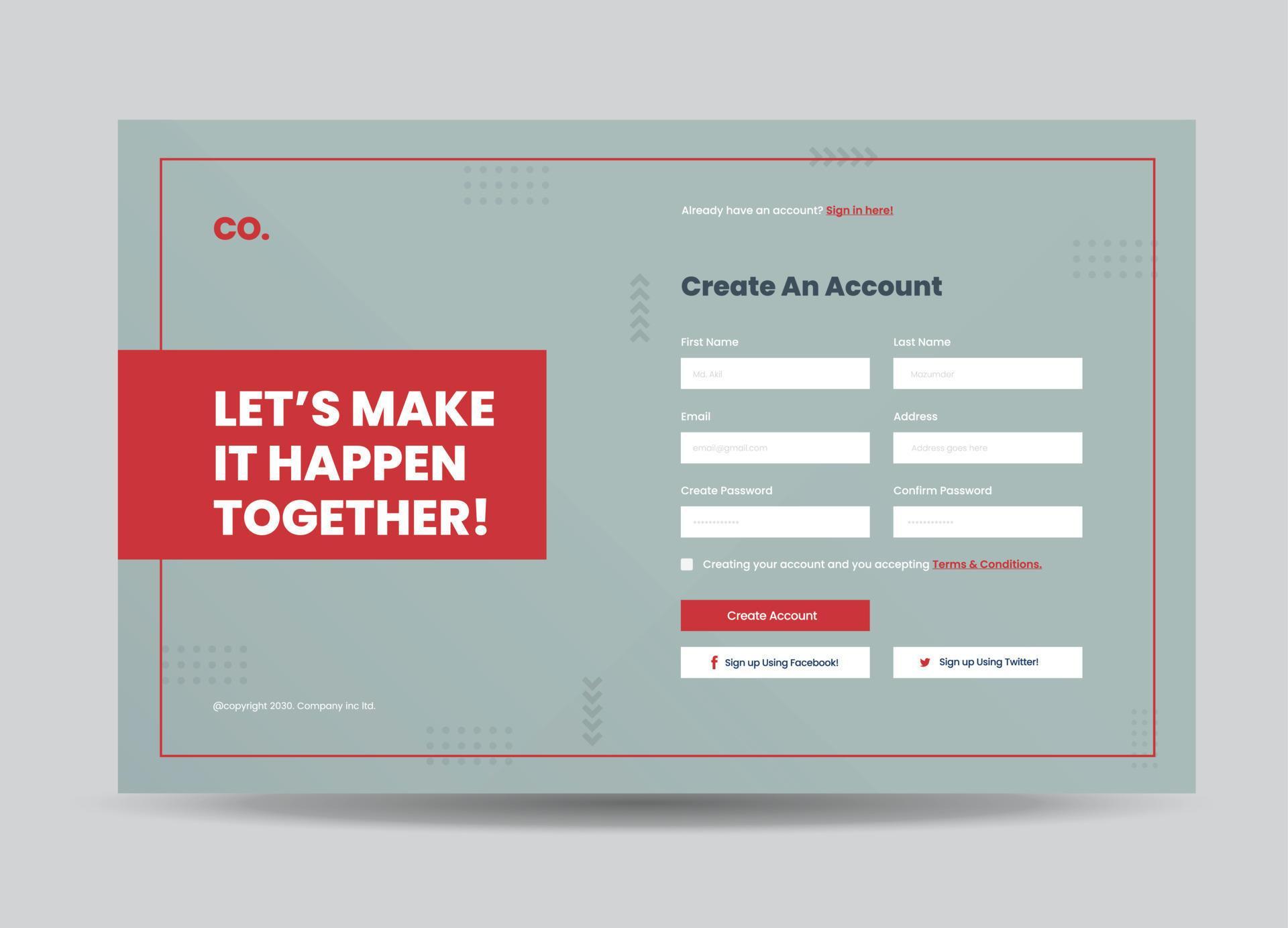 Website Signup Form or Web Registration Form Design or Site Overlay ...