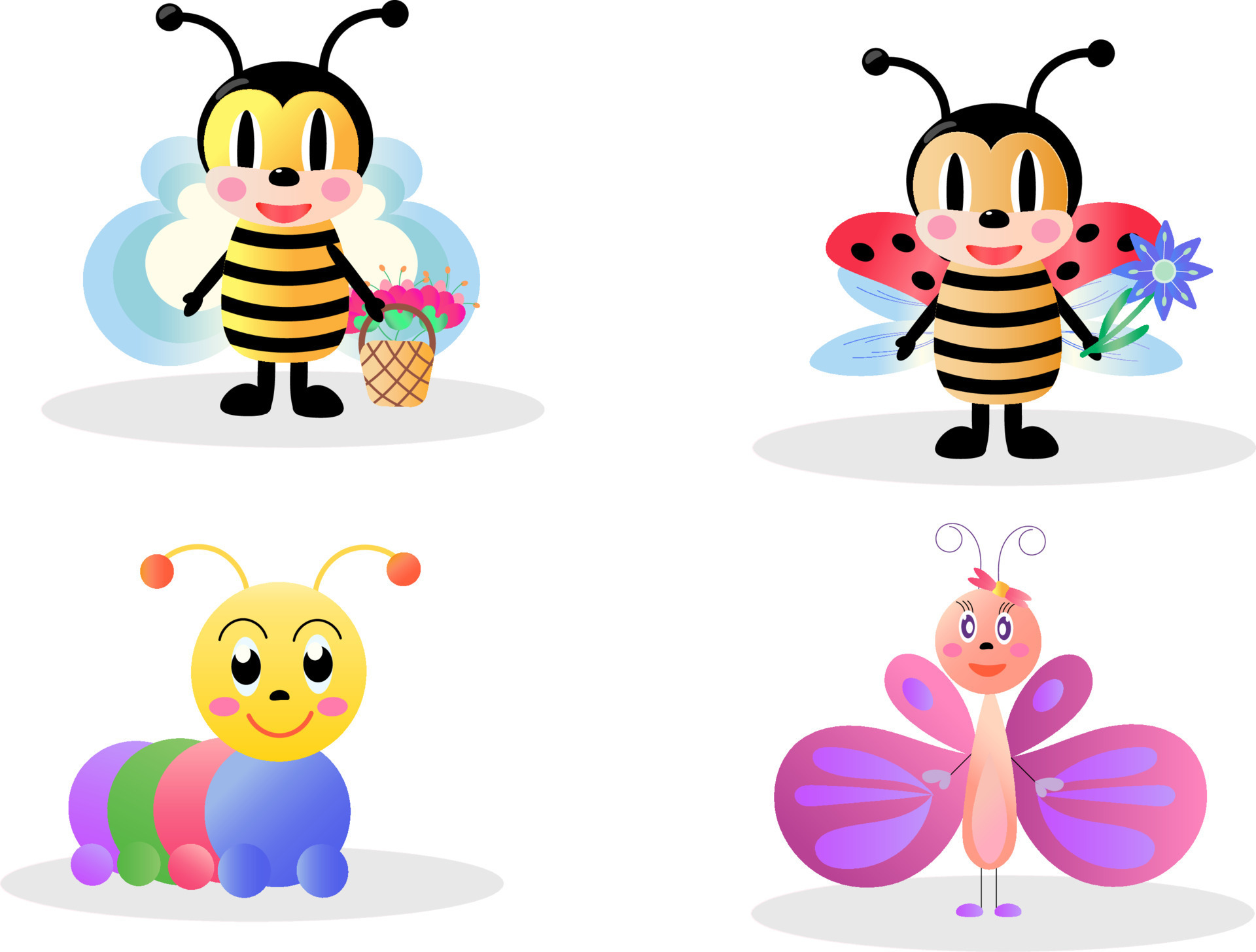 Set cute insects. Bright vector illustration in cartoon style ...