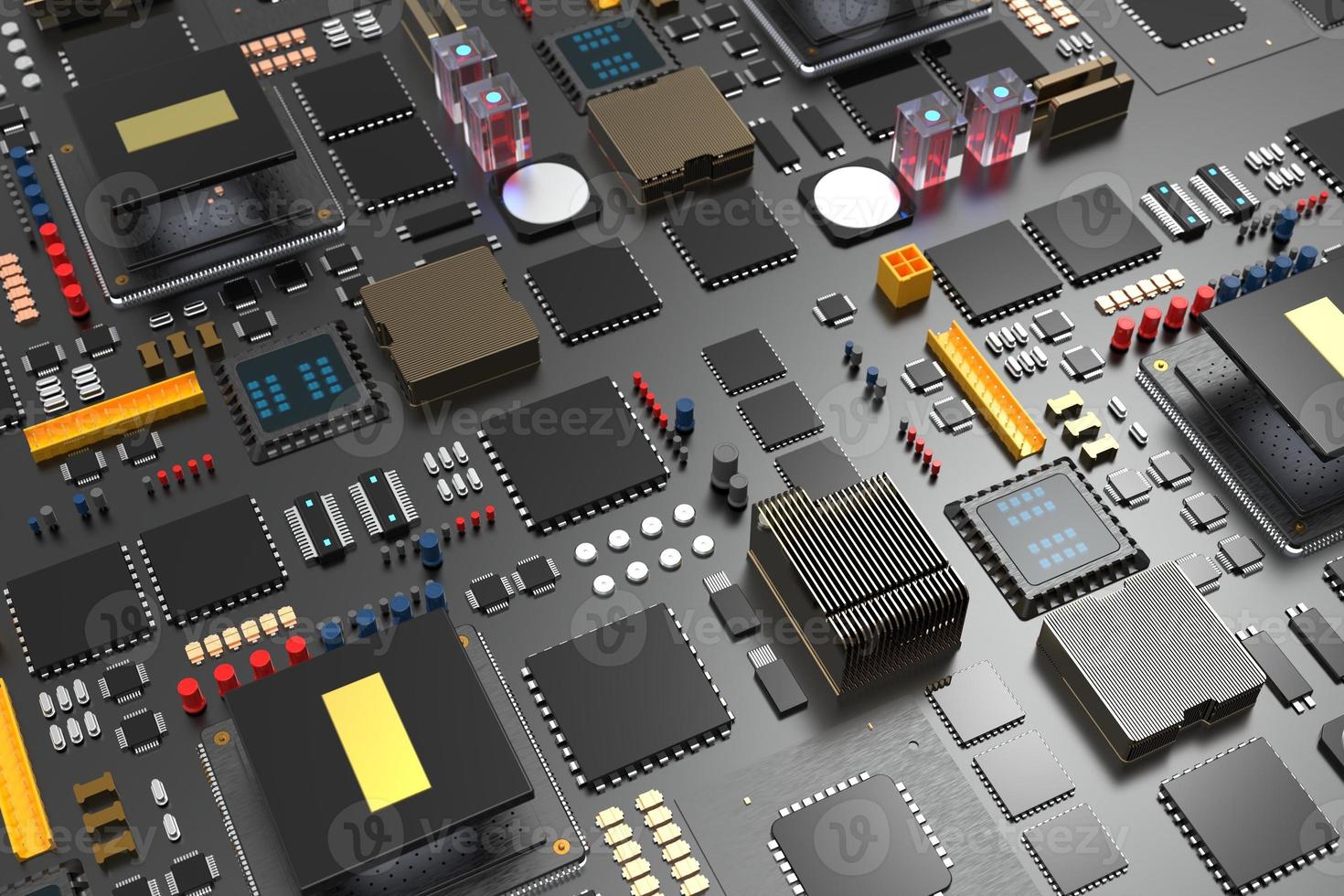 printed circuit board with microchips, processors and other computer ...