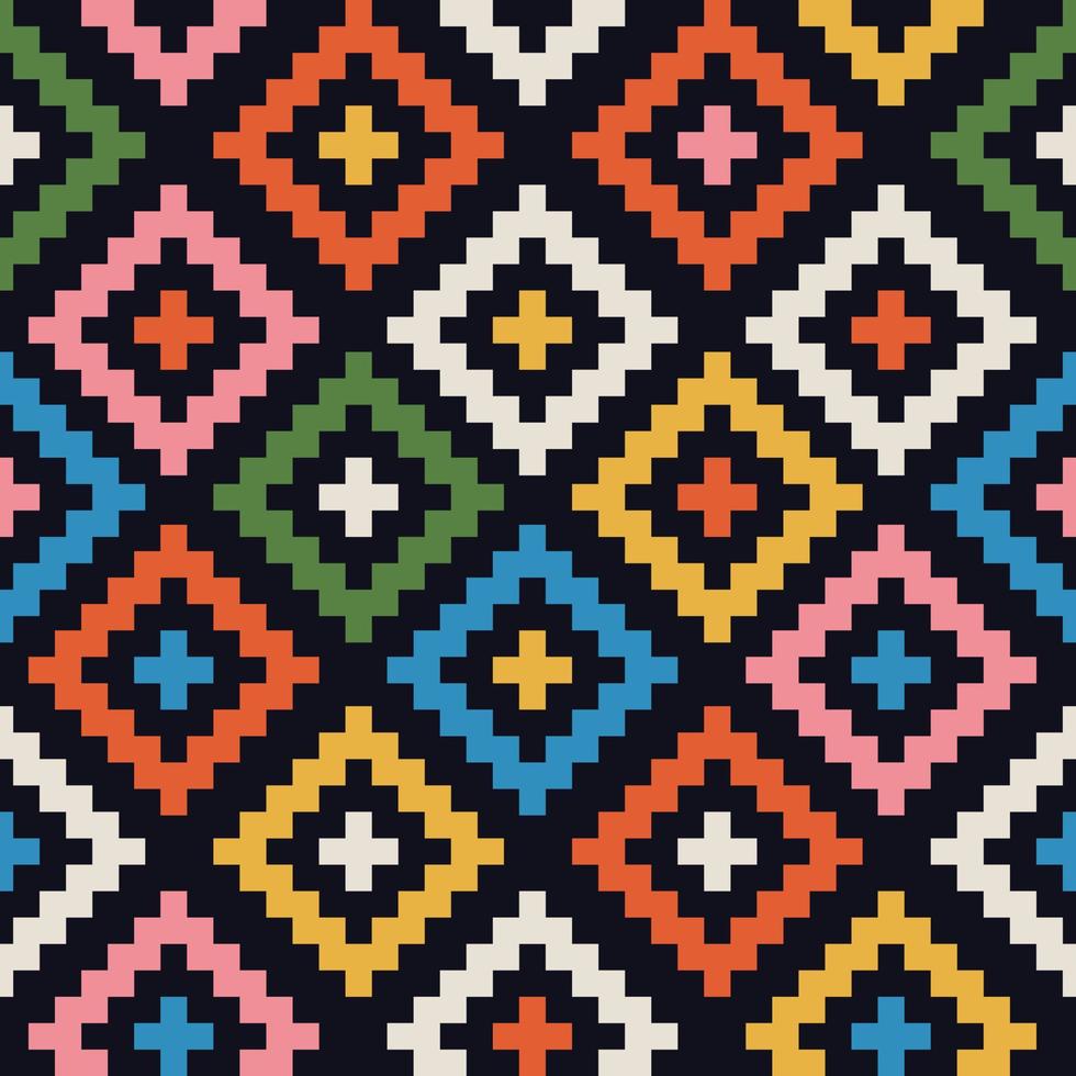 Abstract Retro Geometric Seamless Pattern Bright Colorful Nostalgic Background Design Vector