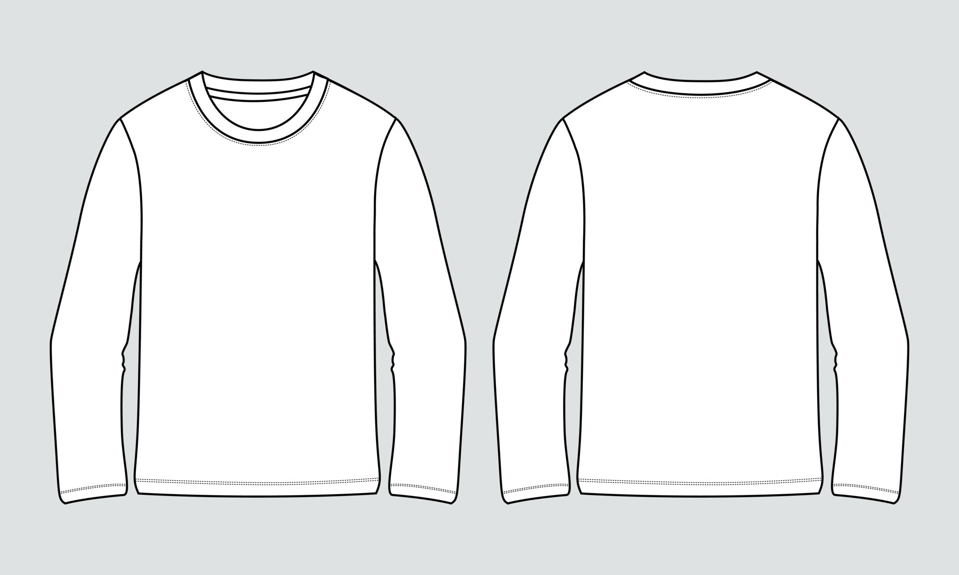 Long Sleeve T shirt Technical Fashion flat sketch Vector illustration ... Long Sleeve T shirt Technical Fashion flat sketch Vector illustration ...