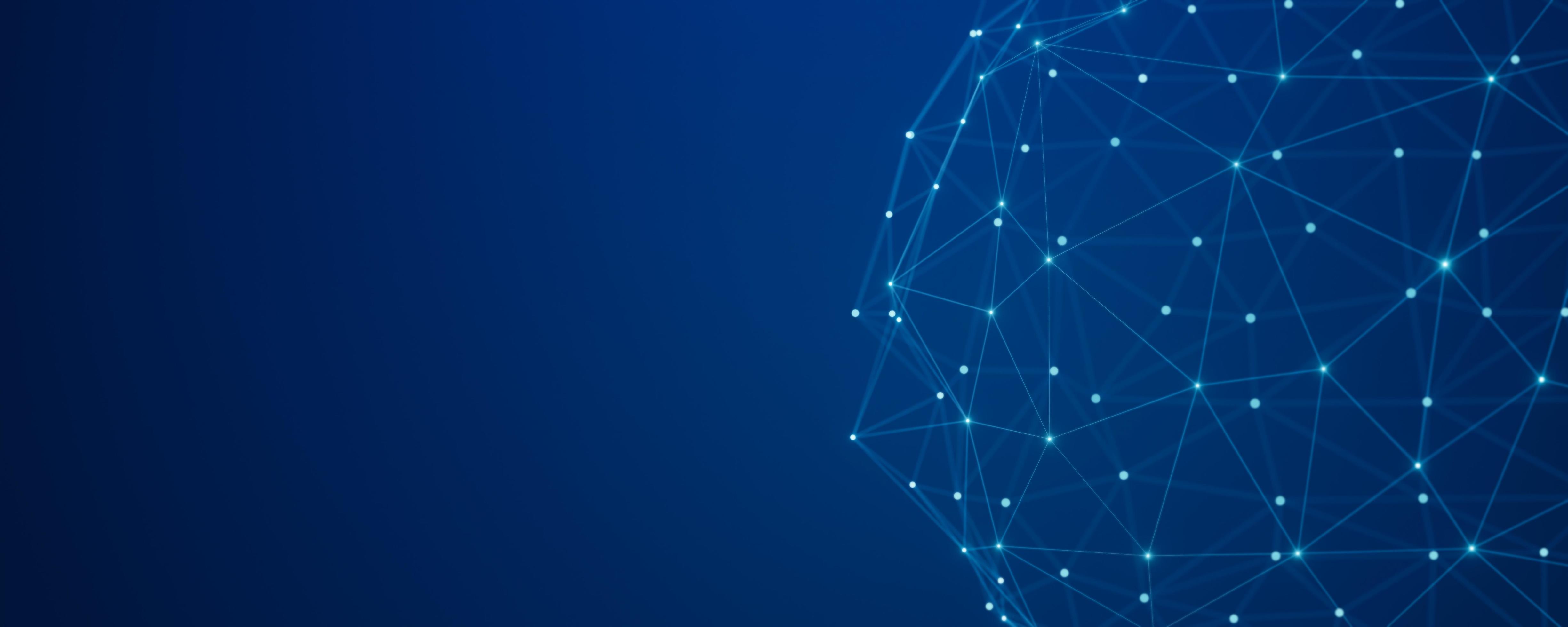 Abstract futuristic connecting dots and lines on blue background. Digital technology concept ...