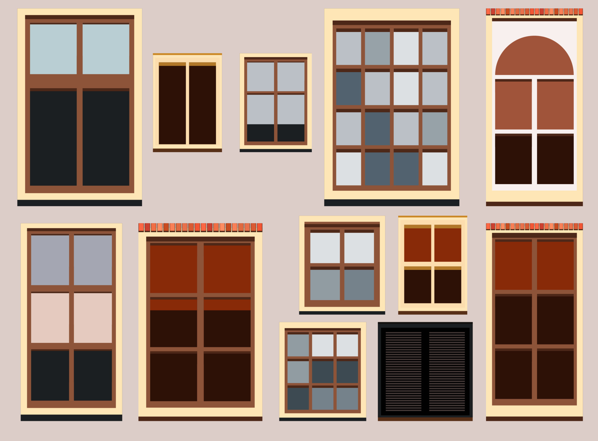 Set of house windows vector, collection design constructor elements ...