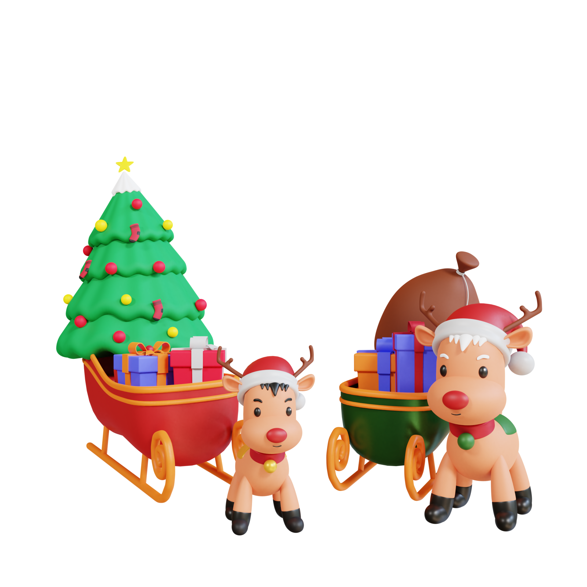 3d Christmas Tree On Sledge With Reindeers 9269293 PNG 3d-christmas-tree-on-sledge-with-reindeers-9269293-png