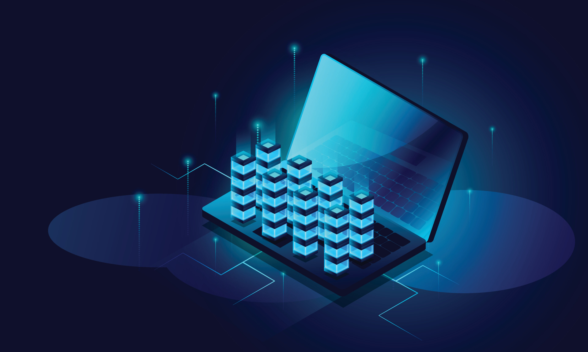 Laptop Analysis Processing Cloud Services Concept File Backup And Saving Copy Of File