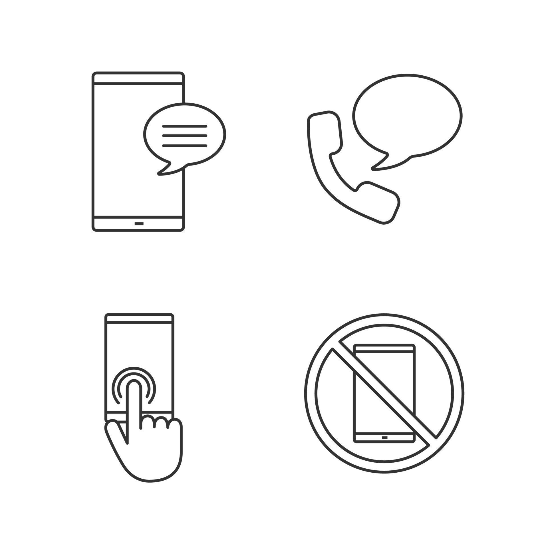 Phone Communication Linear Icons Set Chatting Voice Message Touchscreen Smartphone