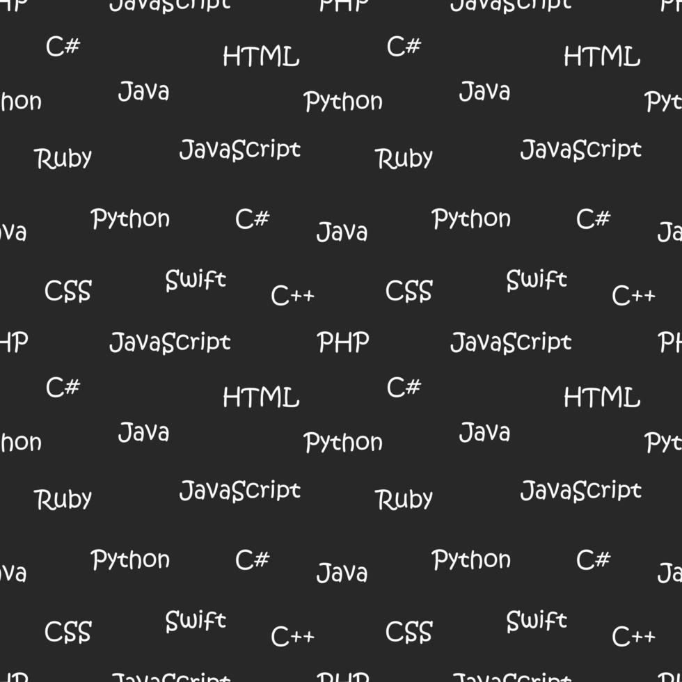 Vector seamless pattern with programming languages. Names of machine ...