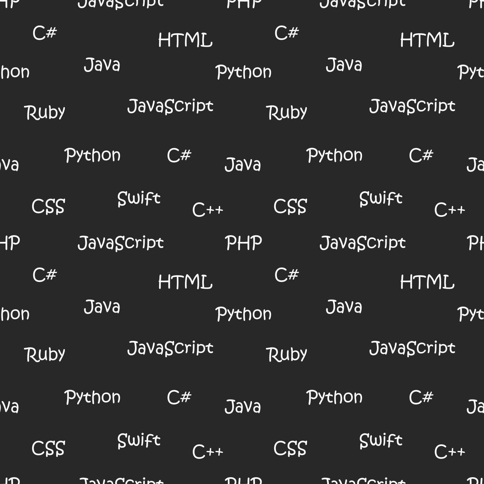 Vector Seamless Pattern With Programming Languages Names Of Machine