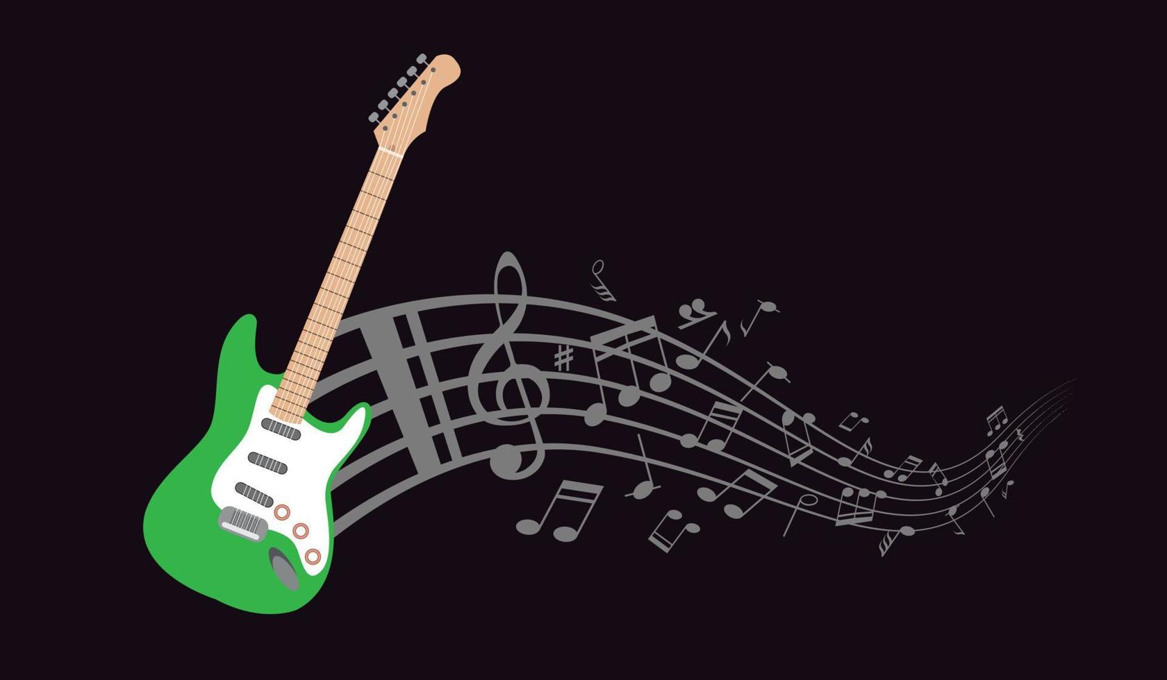 Electric Guitar And Music Notes On A Stave 9277842 Vector Art At Vecteezy