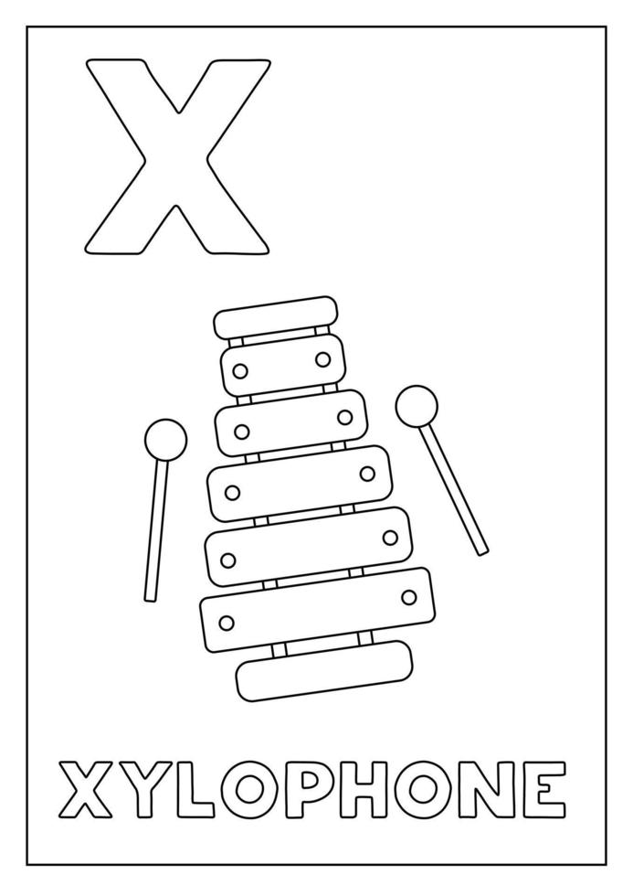 aprender el alfabeto inglés para niños. letra x. xilófono de dibujos ...
