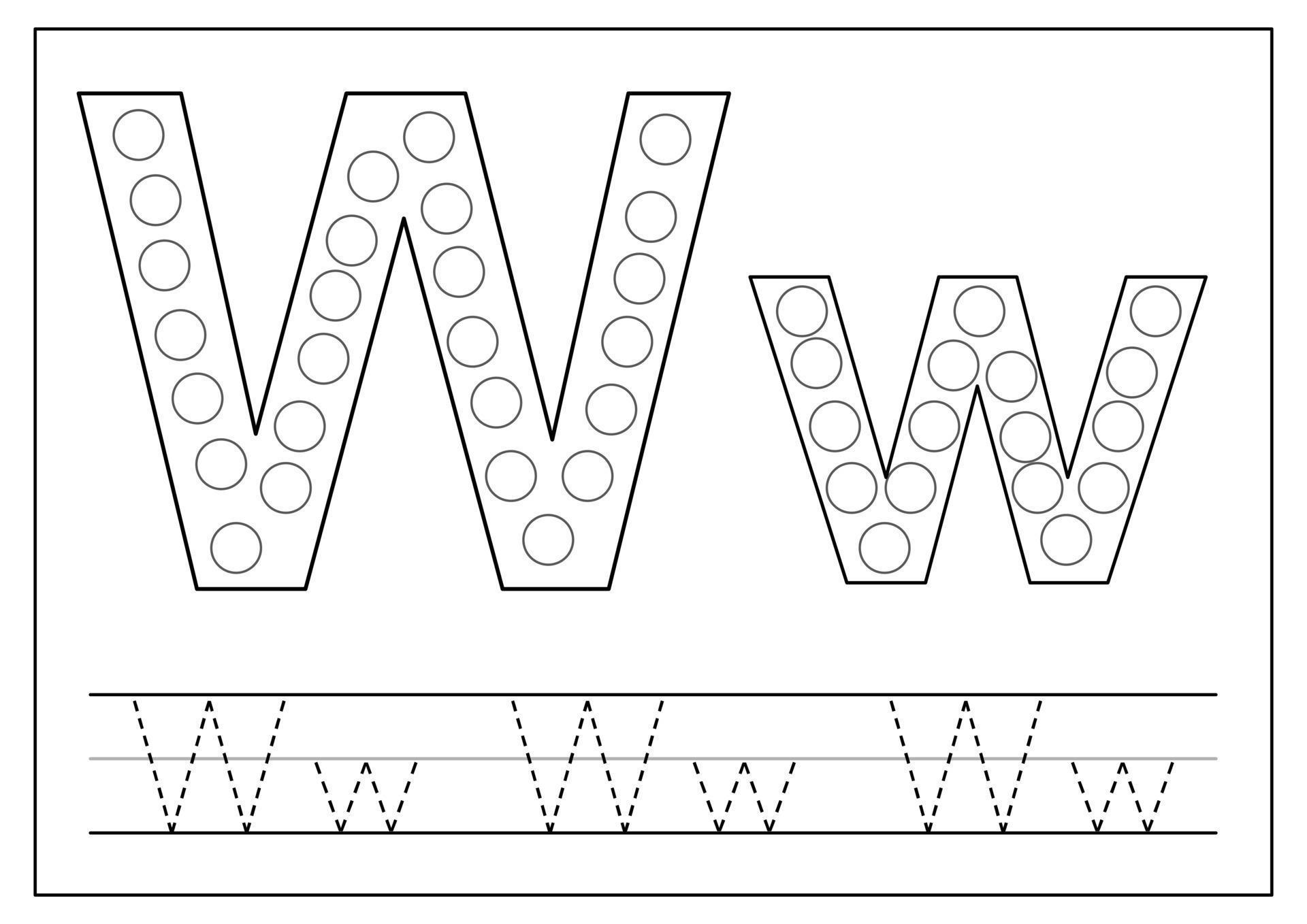 Learning English alphabet for kids. Letter W. Tracing letters. 9282347 ...