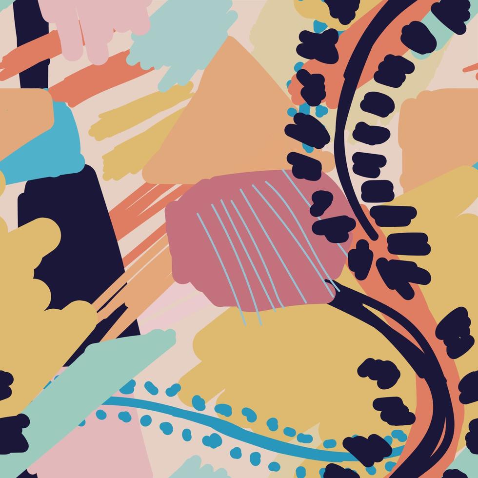 Vector Bright Pastel Abstract Paint Pattern with Botanical Elements ...