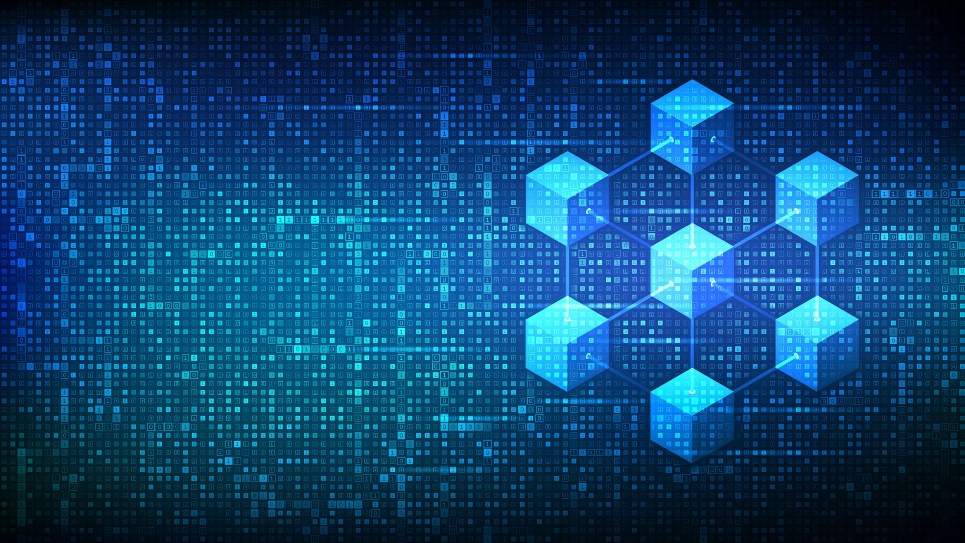 Blockchain Technology Background Made With Binary Code Information Blocks In Cyberspace