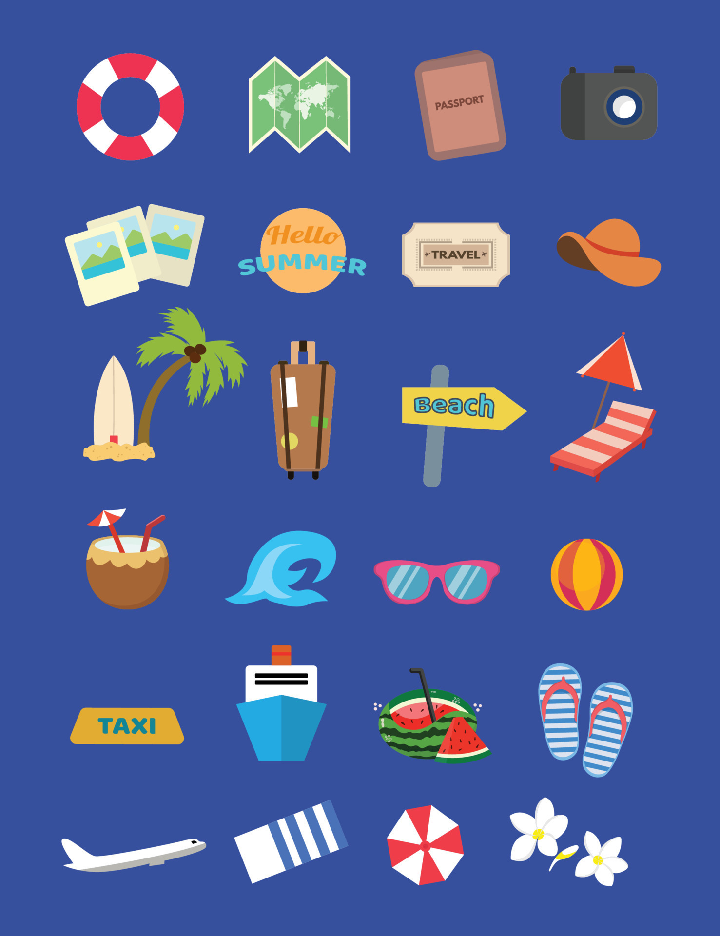 Summer Sticker Set Collection 9289614 Vector Art At Vecteezy