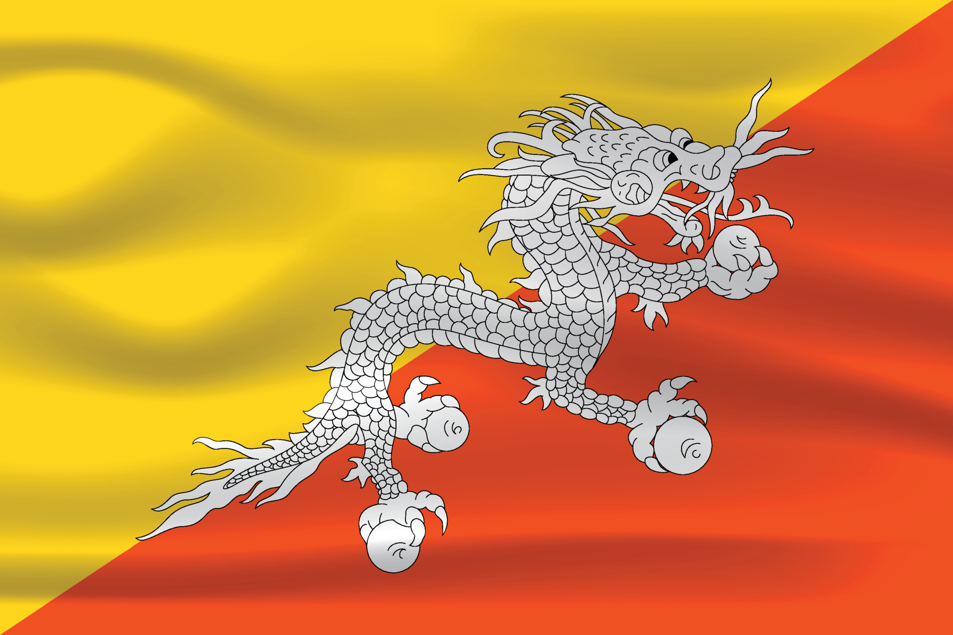 The Realistic National flag of Bhutan 9290928 Vector Art at Vecteezy