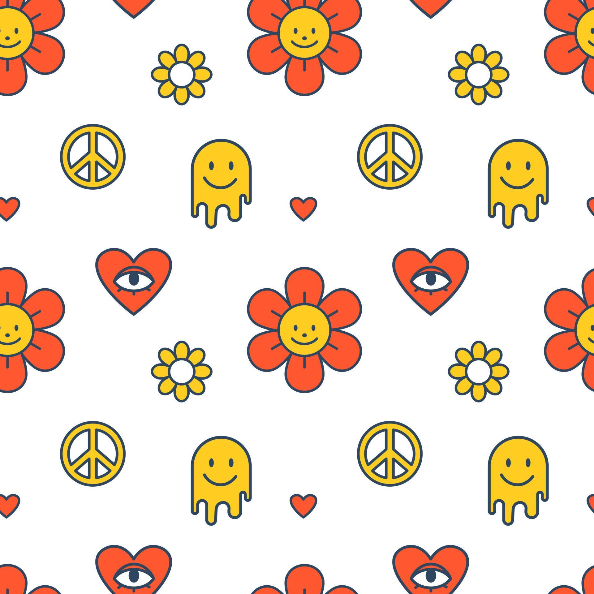 Vector groovy seamless pattern. Summer pattern in yellow and red colors ...