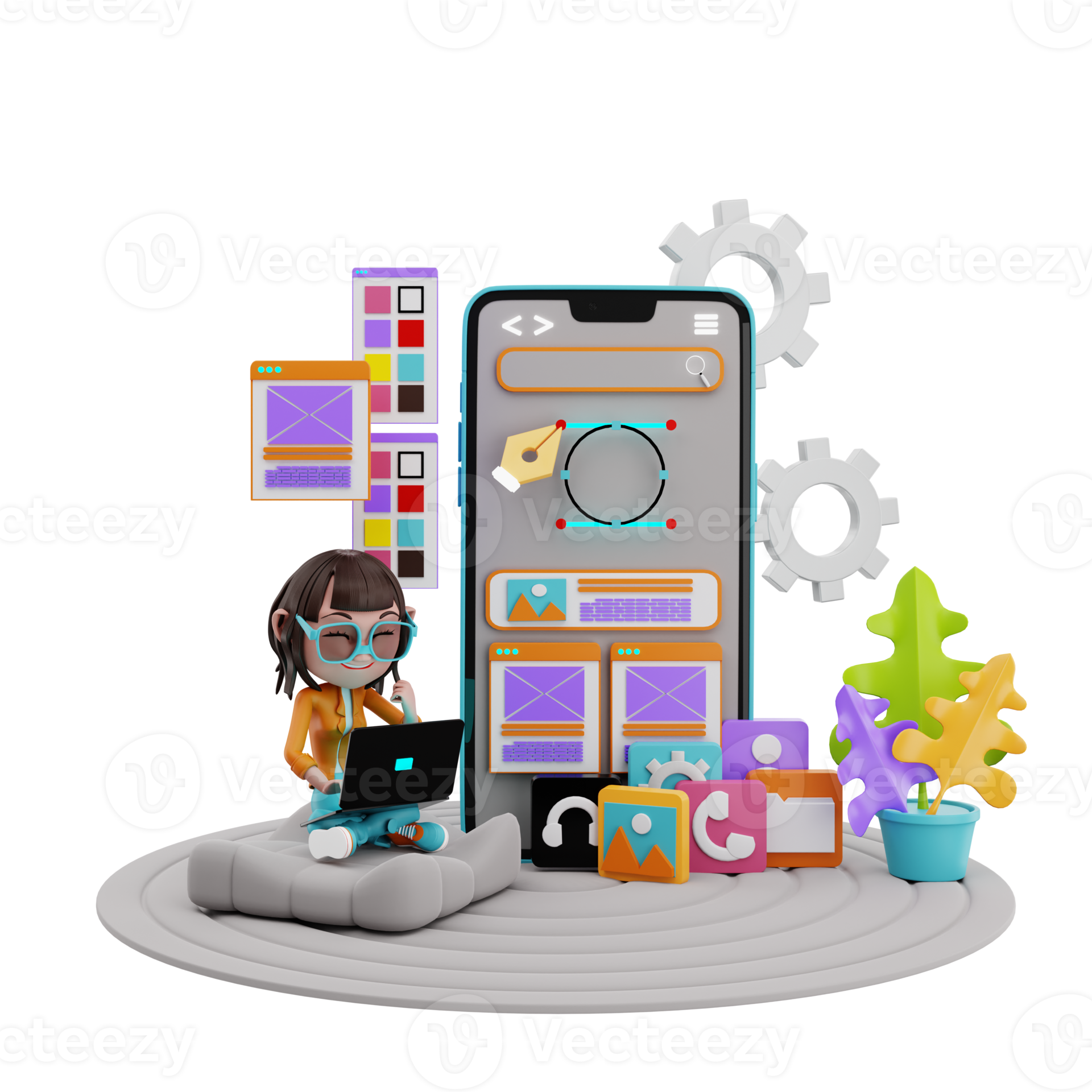 3D Illustration of web development 9300321 PNG