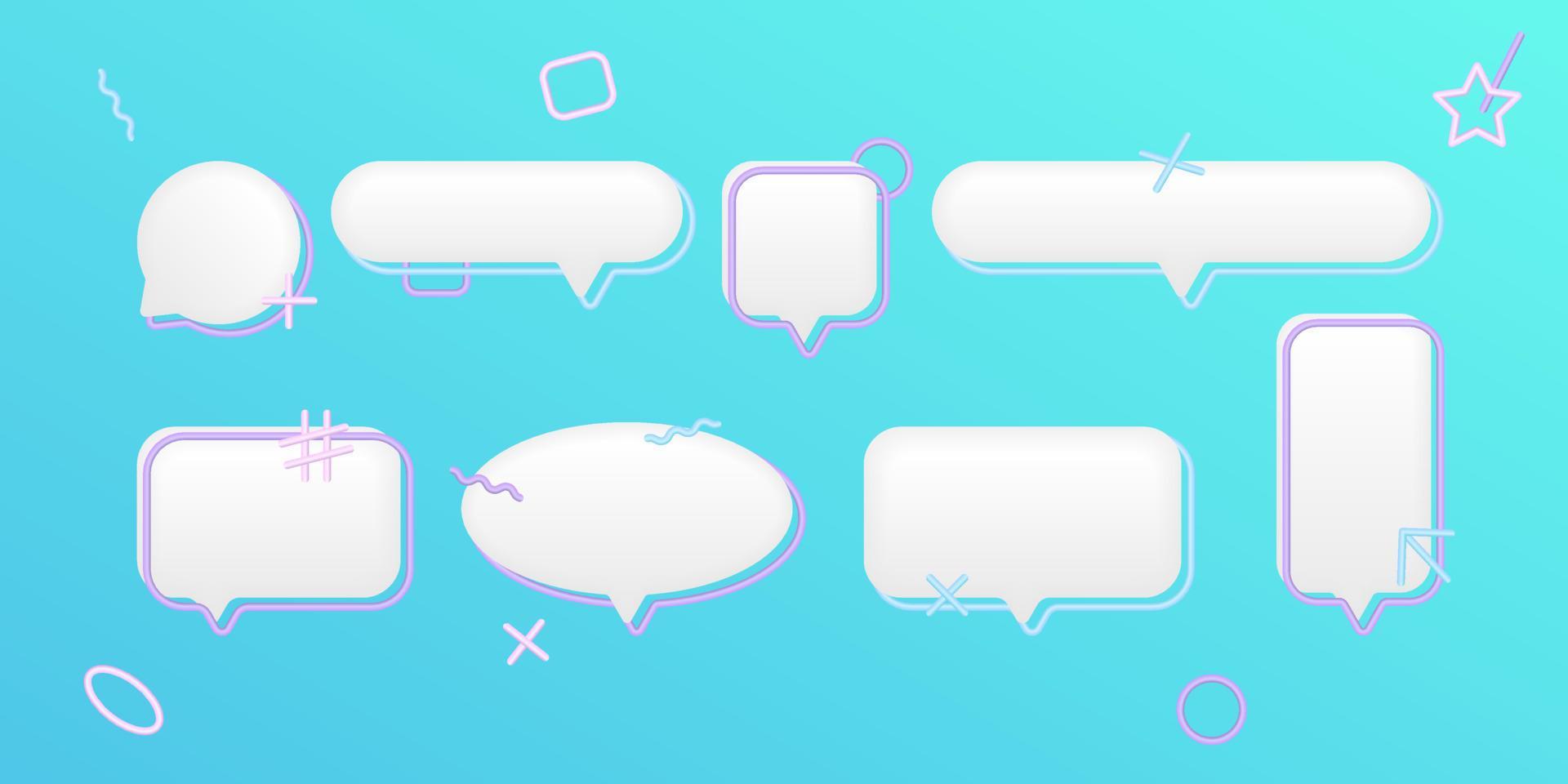 Set of 3D speak bubble text, chatting box, message box realistic vector ...