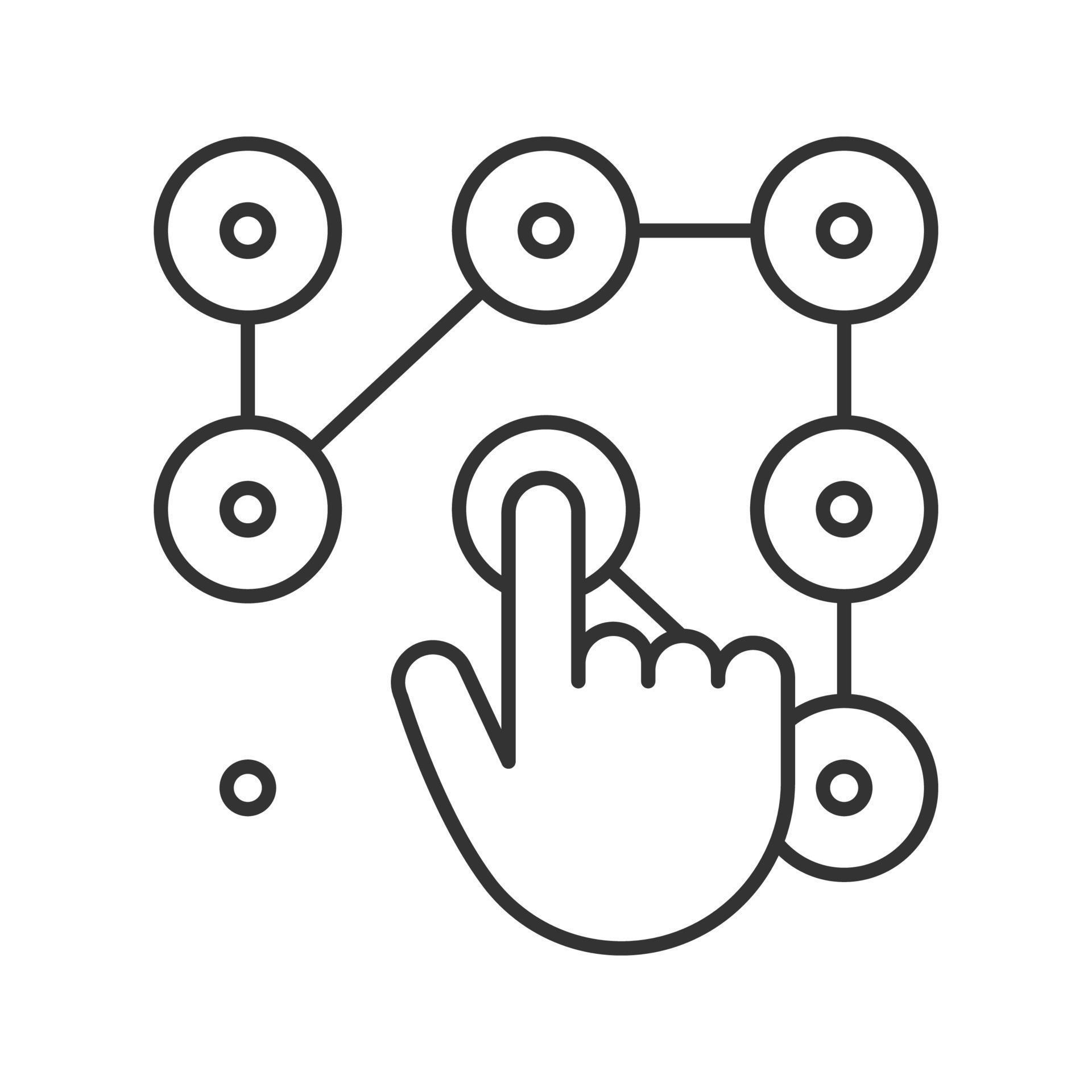 Lock pattern linear icon. Thin line illustration. Hand entering ...