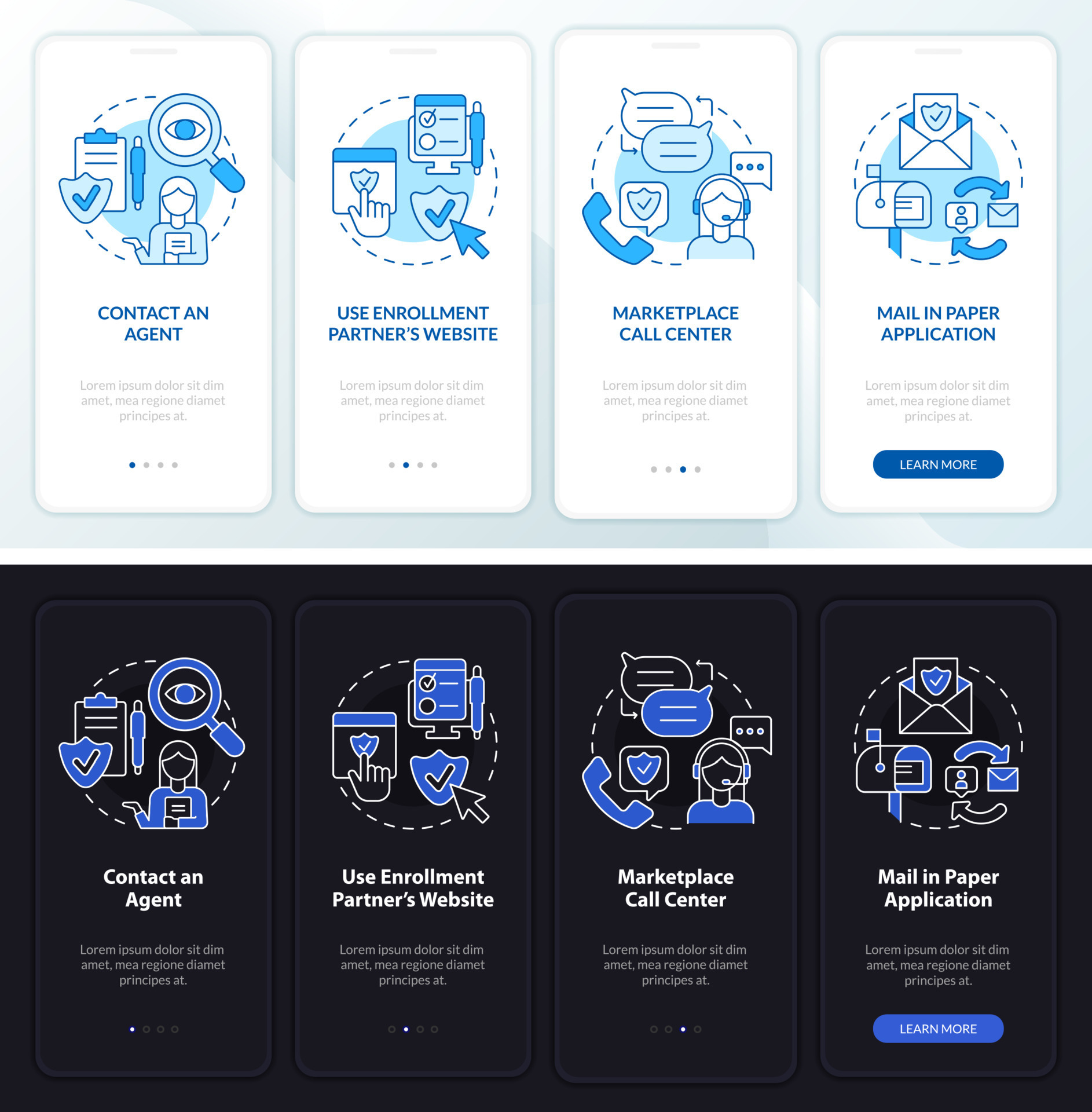 Applying For Insurance Night And Day Mode Onboarding Mobile App Screen