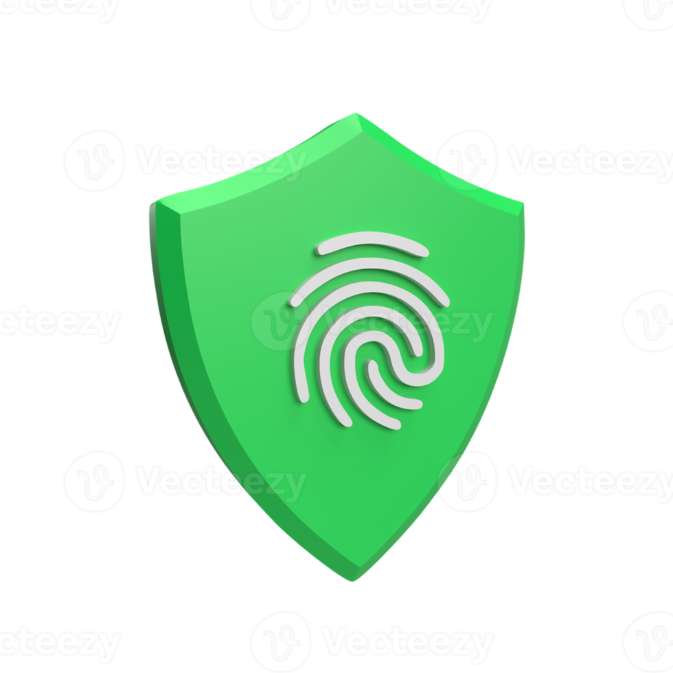 Shield With Fingerprint 3d Icon Model Cartoon Style Concept Render