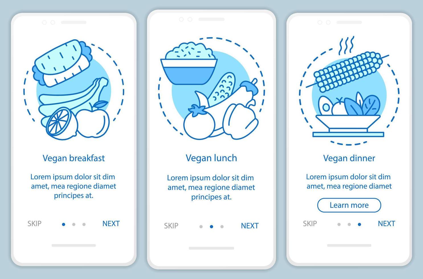 Vegan Menu Onboarding Mobile App Page Screen Vector Template Vegetarian Breakfast Lunch And