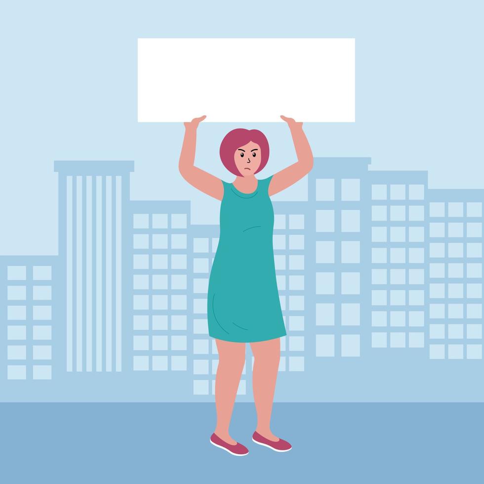 Woman Protesting Single Protest Outdoors With Placard Template Girl