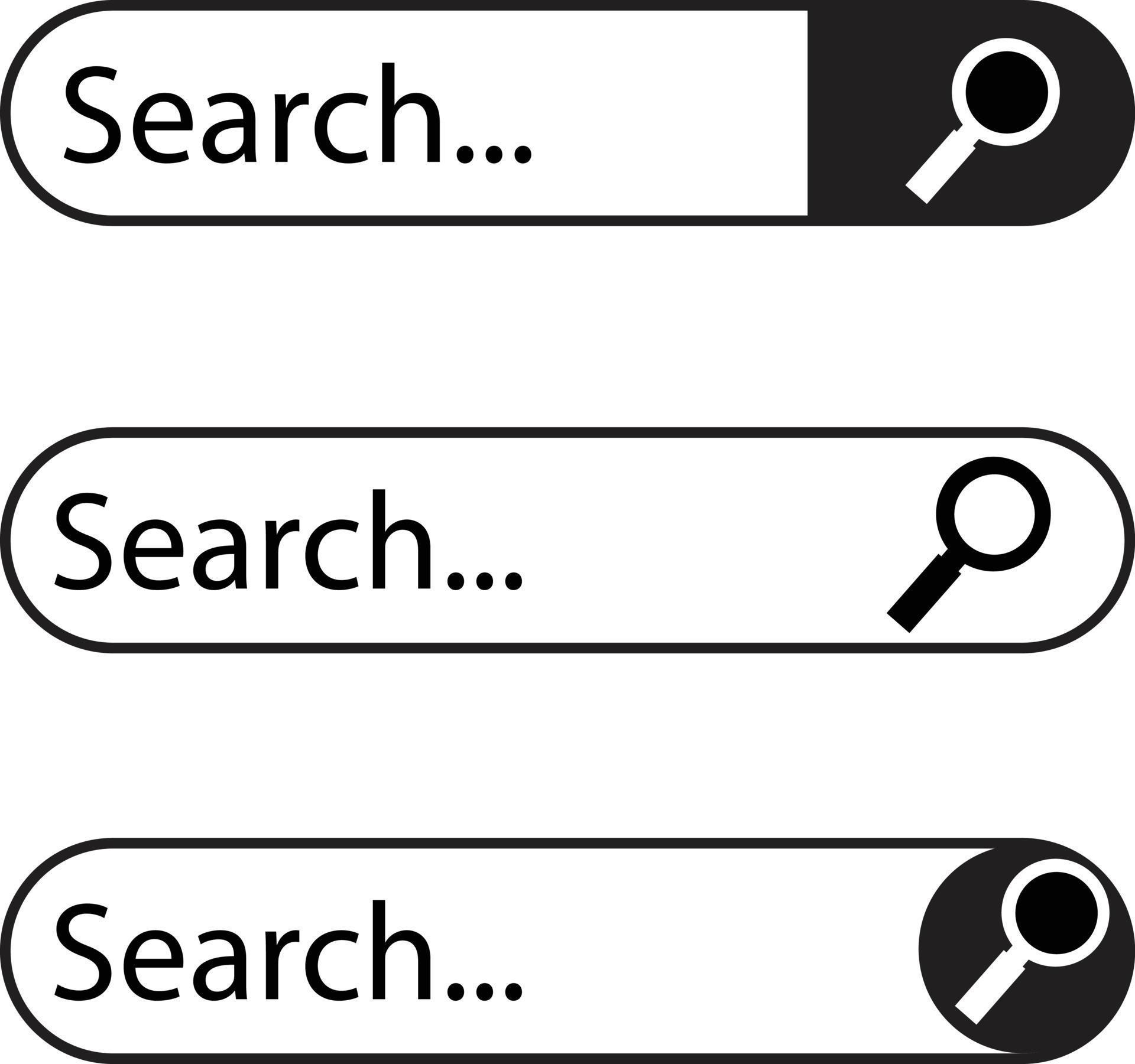 set of search icon on white background. flat style. search bar icon for ...