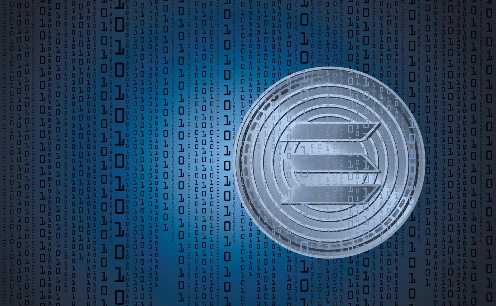 Solana digital cryptocurrency, sign binary code number. Background binary code. Big data mining ...