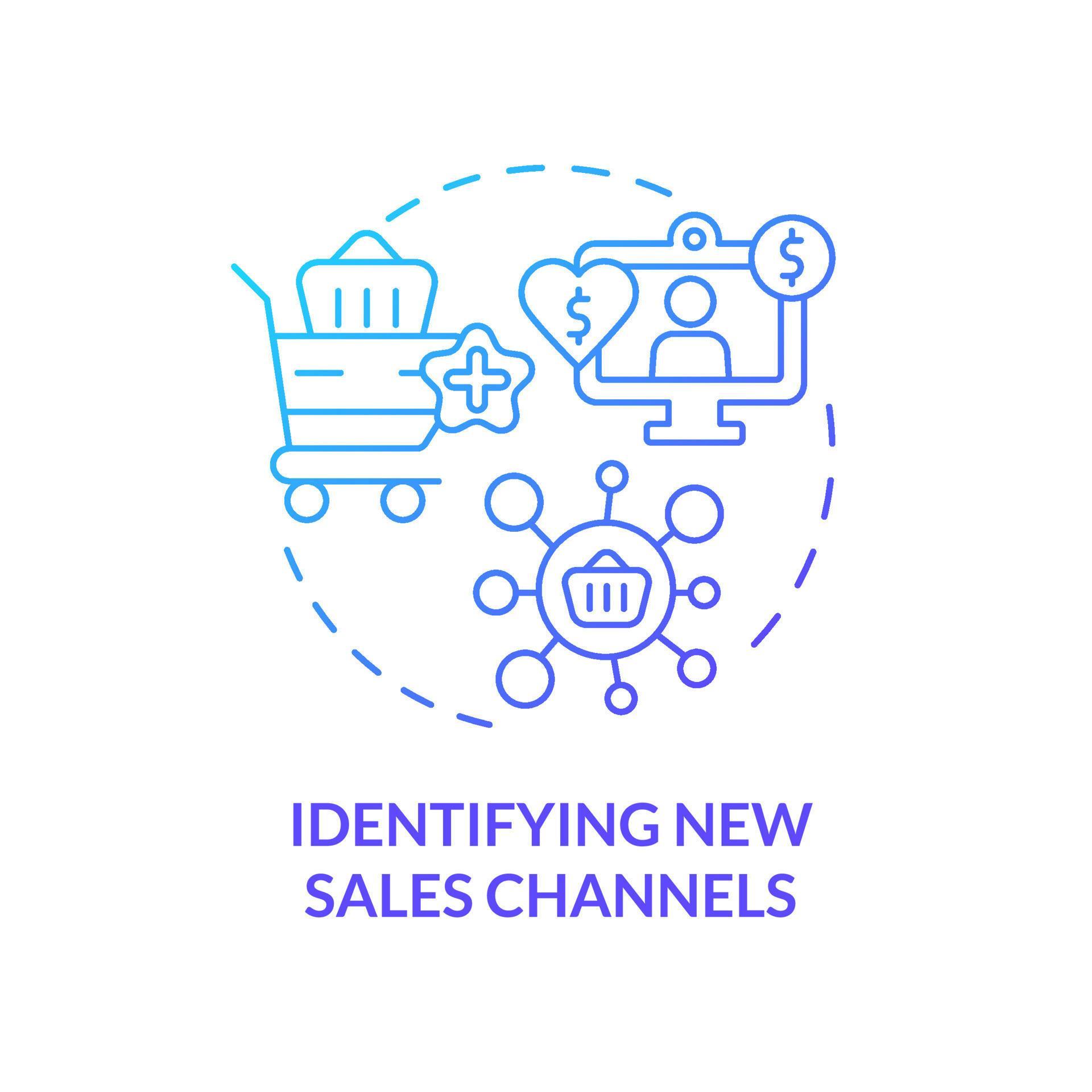 Identifying new sales channels blue gradient concept icon. Problem in ... Identifying new sales channels blue gradient concept icon. Problem in ...