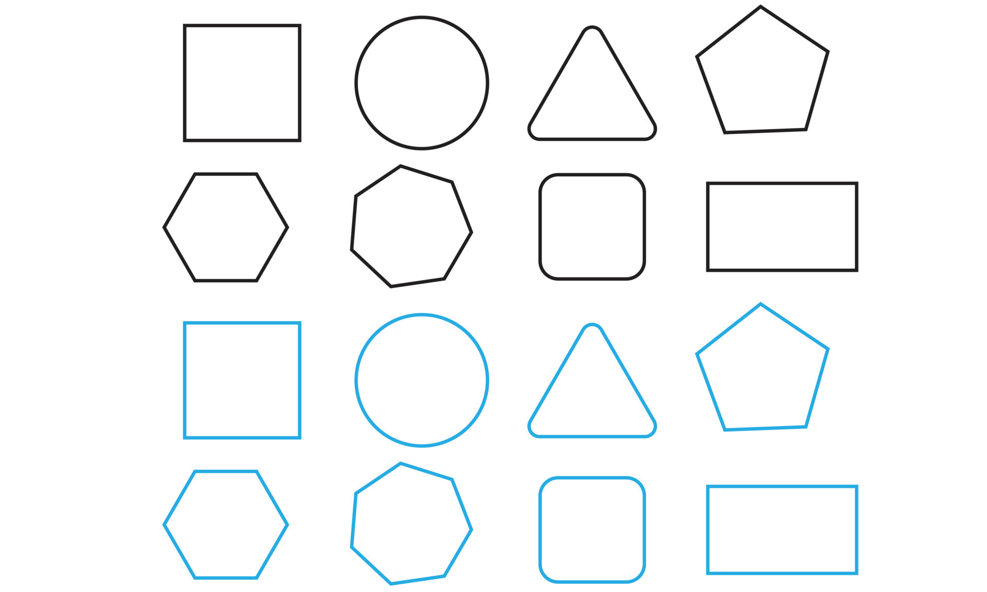 2d geometric shapes math elements black and blue outline stoke vector ...