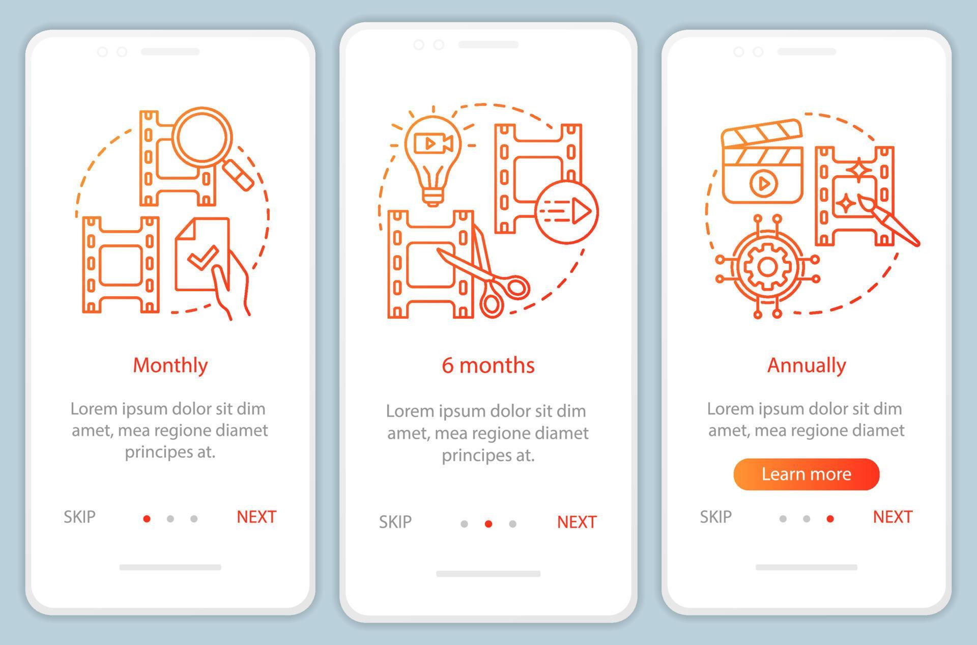 Video Editor Subscription Onboarding Mobile App Page Screen With Linear Concepts 6 Months