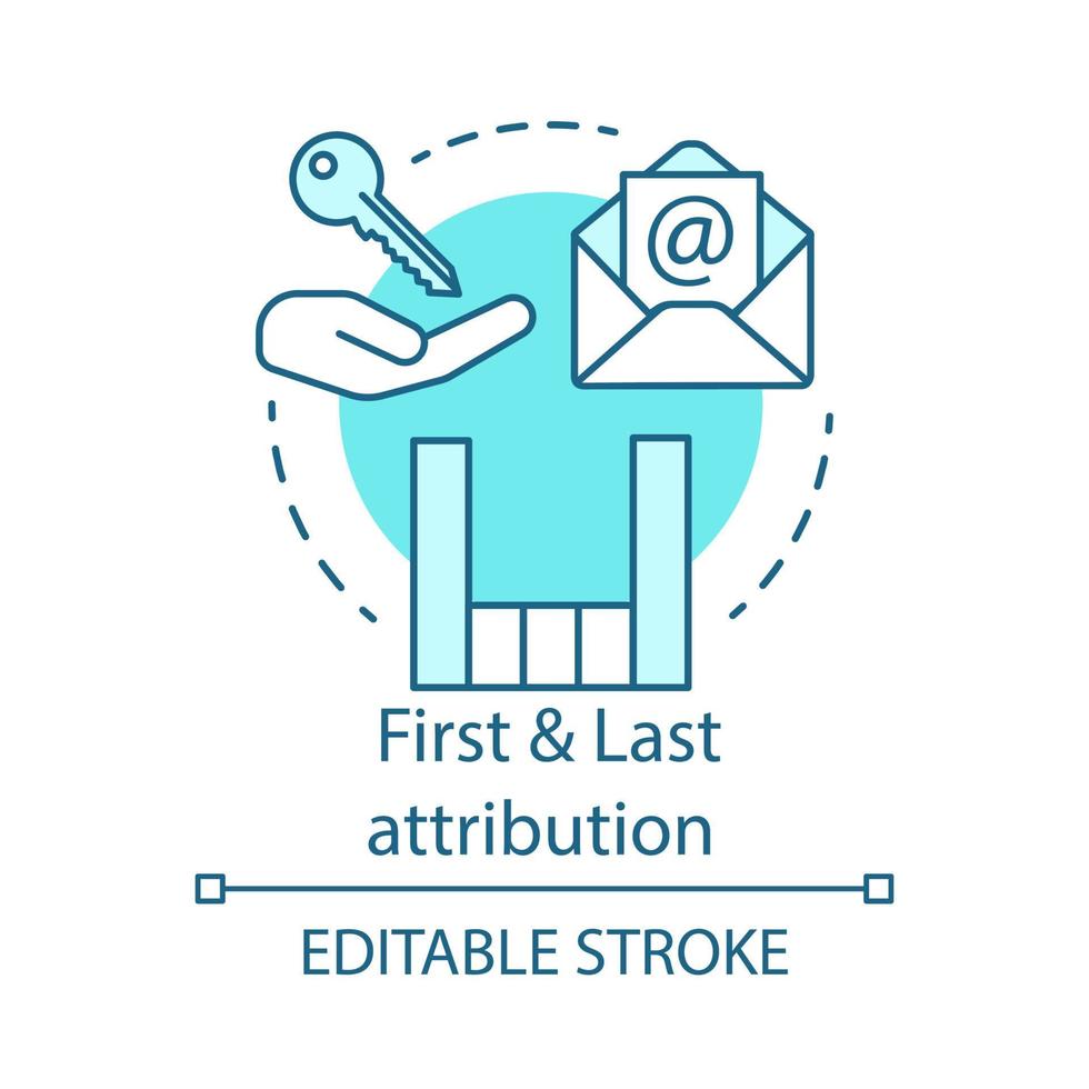 First and Last attribution turquoise concept icon. Attribution modeling ... First and Last attribution turquoise concept icon. Attribution modeling ...