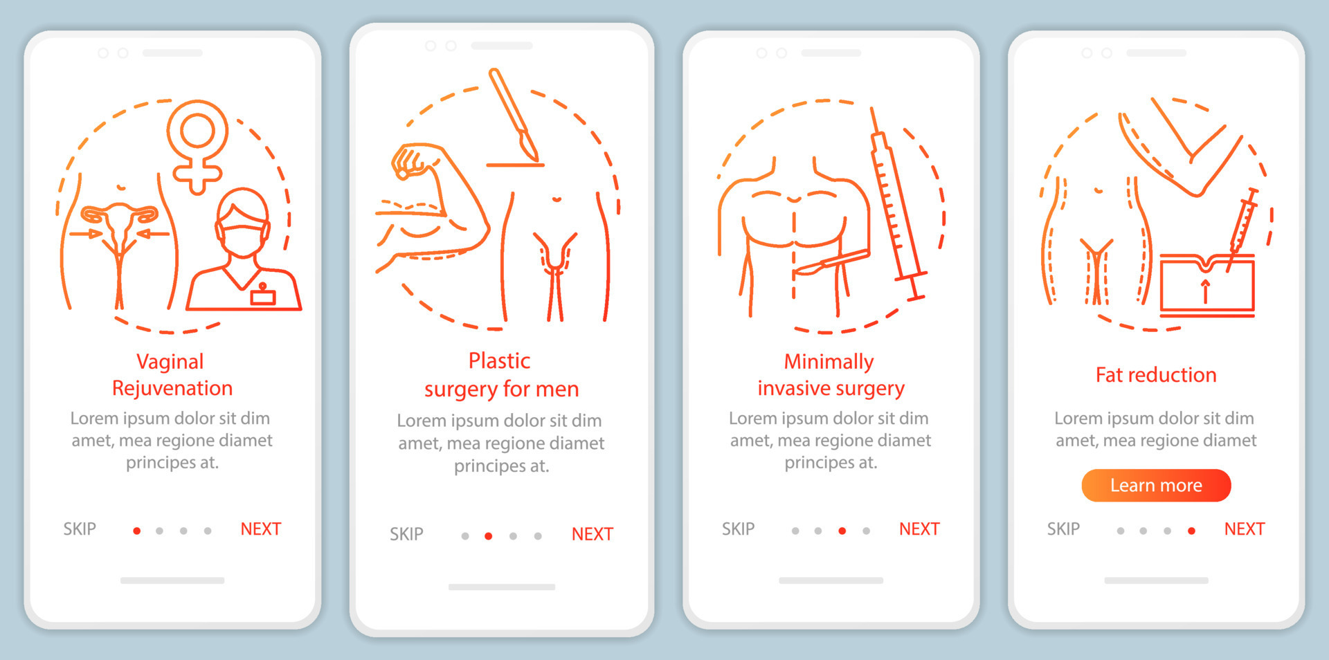 Men And Women Plastic Surgery Onboarding Mobile App Page Screen Vector Template Fat Reduction