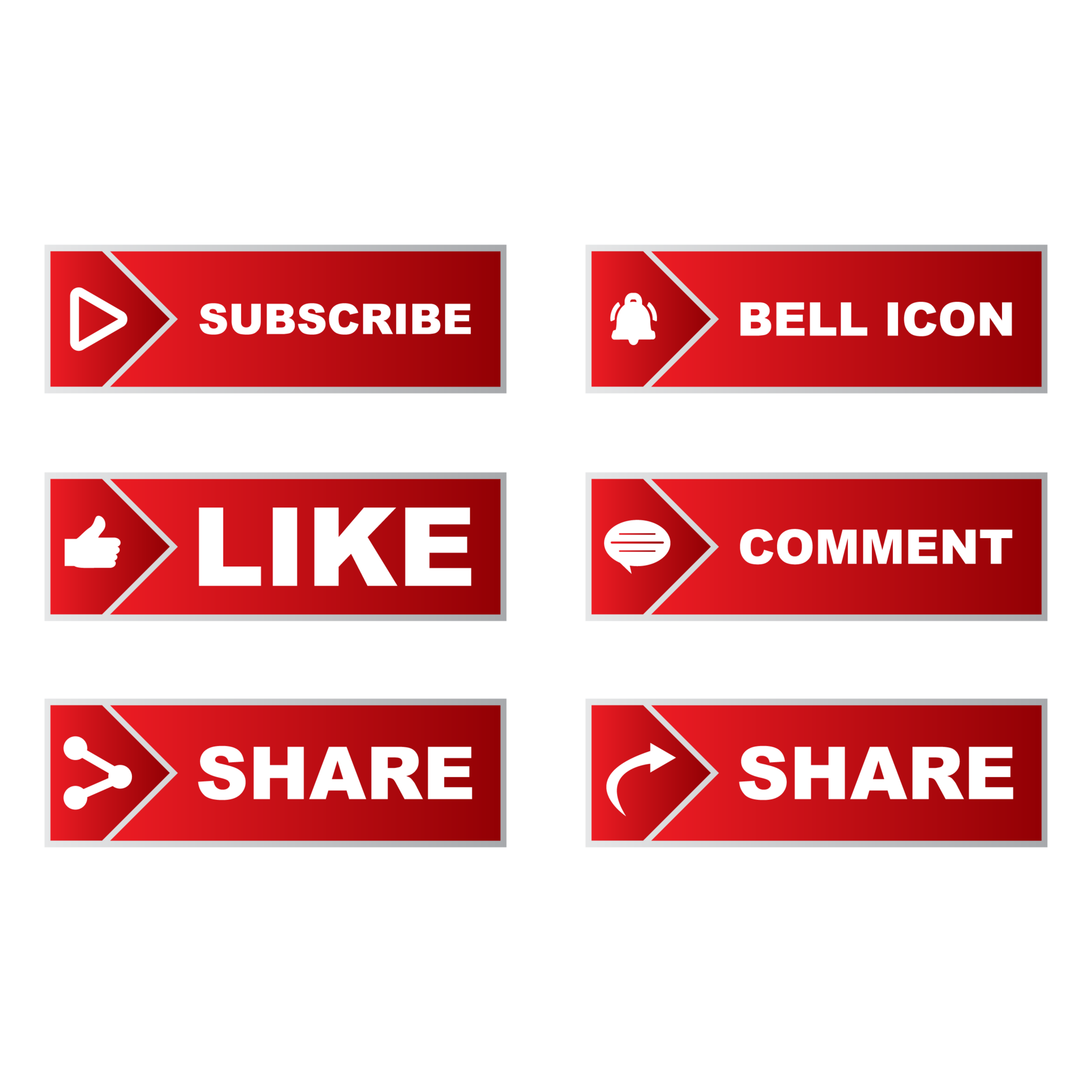 Subscribe Button Stylish Collection With Multiple Shapes Red Color Button Collection With Like