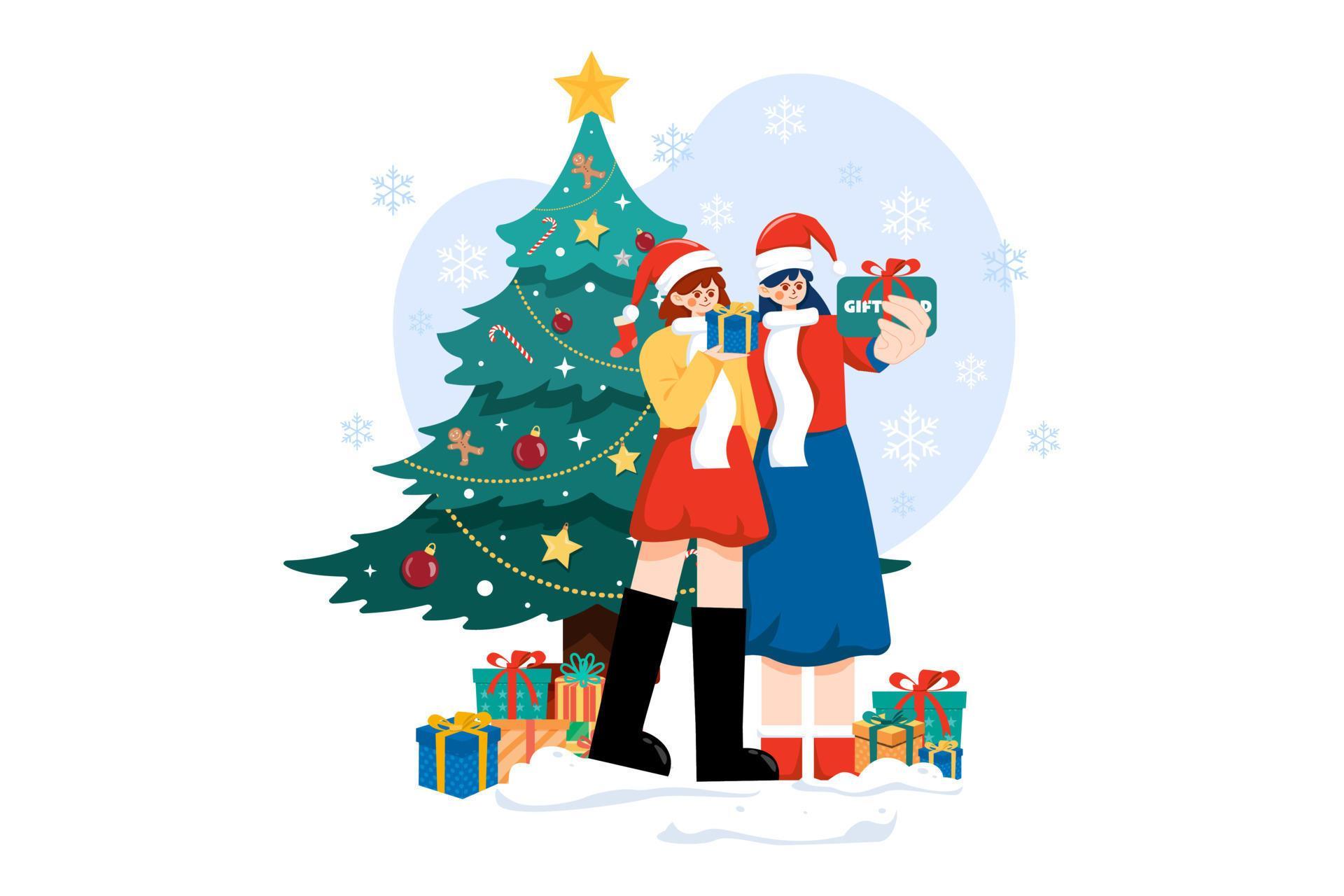 Friends exchanging Christmas presents 9352651 Vector Art at Vecteezy