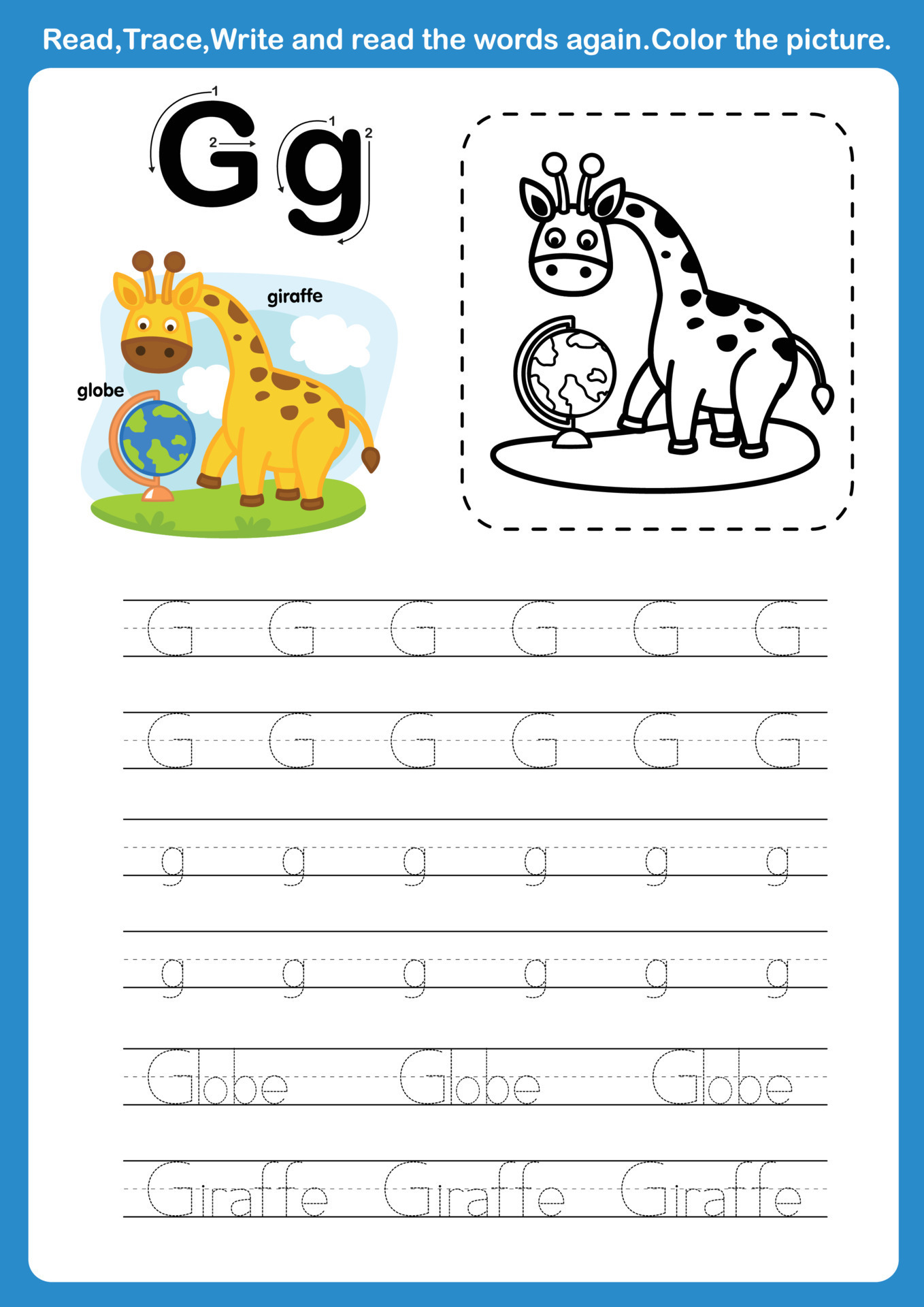 Alphabet Letter G with cartoon vocabulary for coloring book ...