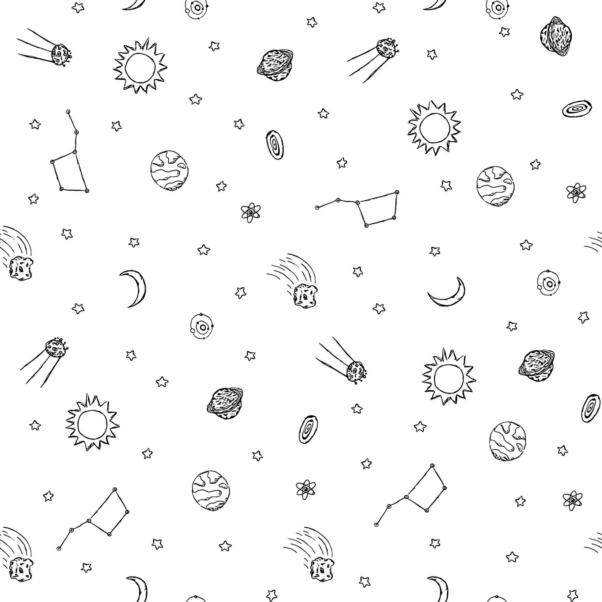 Seamless space pattern. Cosmos background. Doodle vector space ...