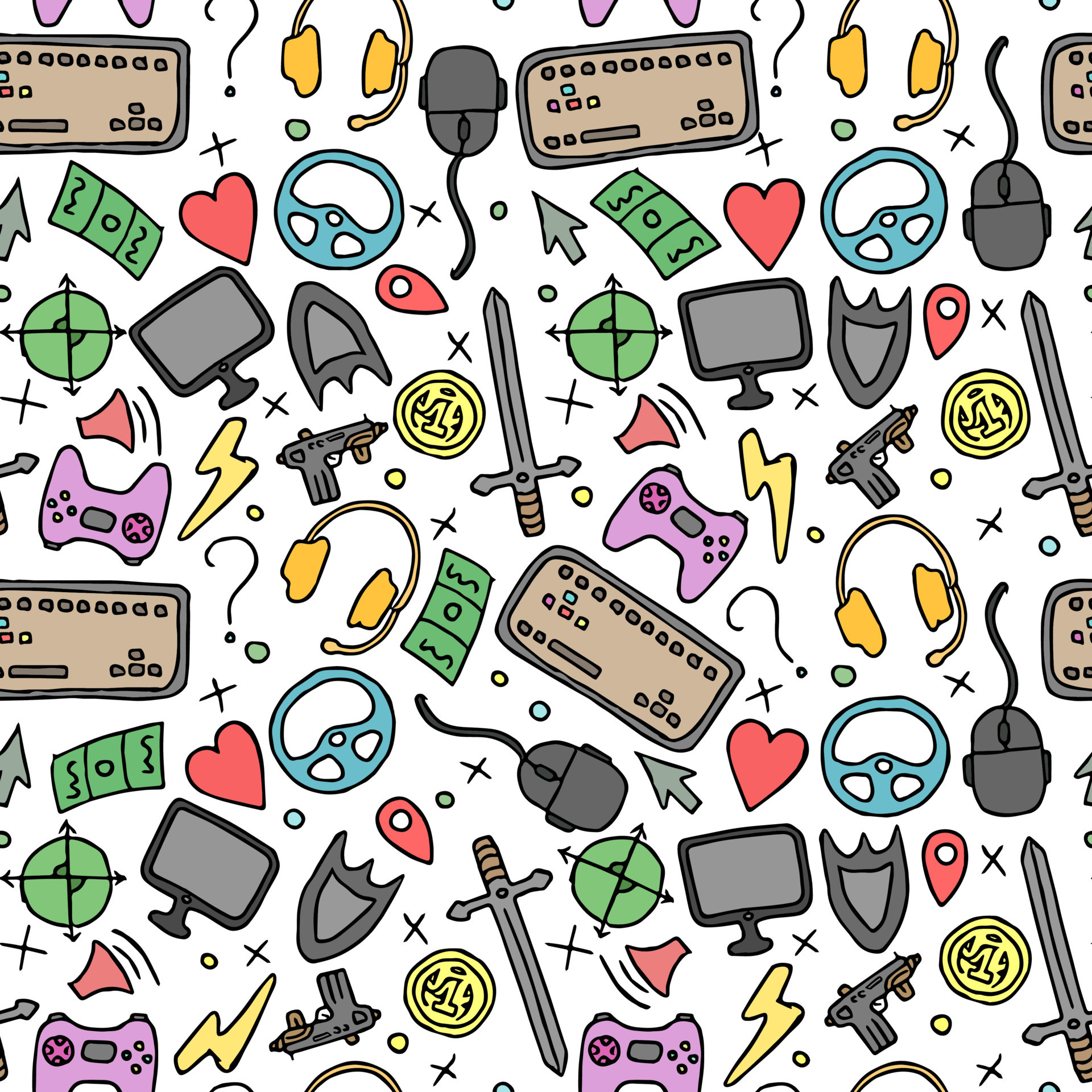 Seamless gaming background. seamless pattern with doodle gaming icons ... Seamless gaming background. seamless pattern with doodle gaming icons ...